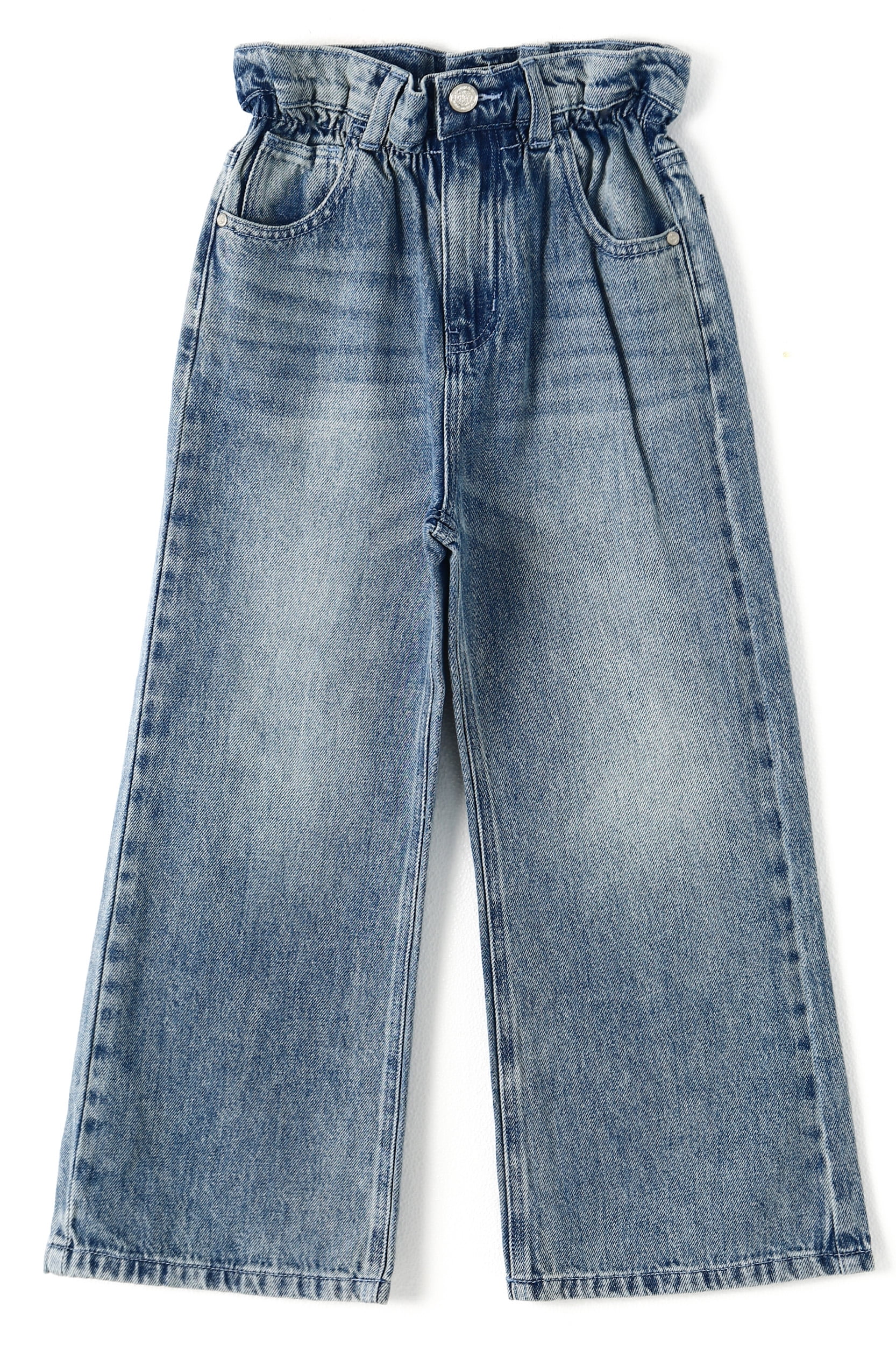 KIDSCOOL SPACE Girls Wide Leg Jeans, Ruffled Lotus Elastic Waist Denim ...