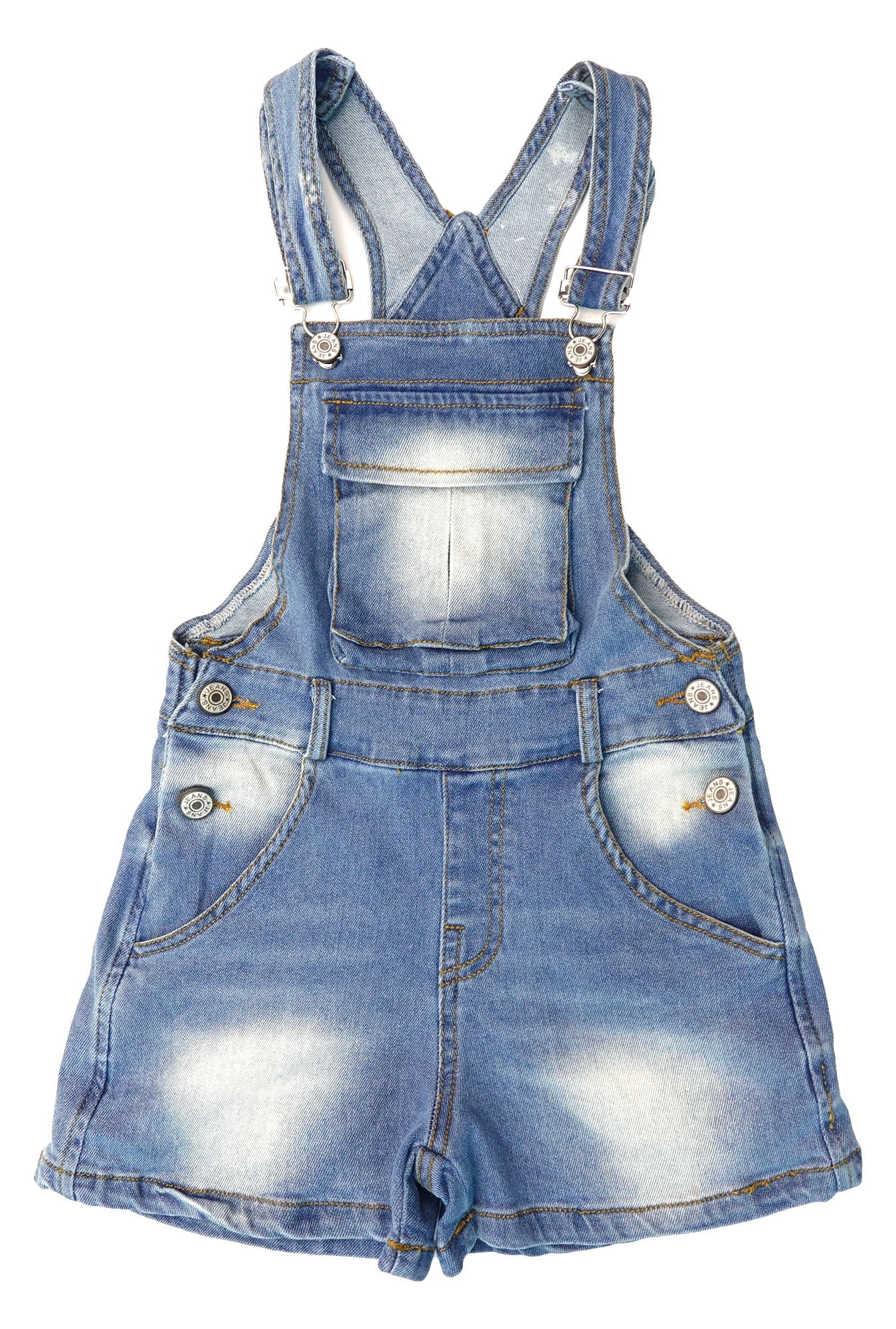KIDSCOOL SPACE Little Big Girls Denim Shortalls, Stone Washed Soft ...