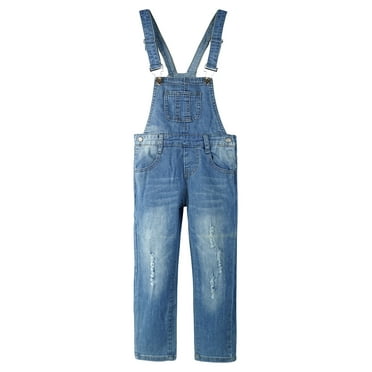 KIDSCOOL SPACE Girls Denim overalls, Deep Blue,, Bibs Washed Stretchy ...