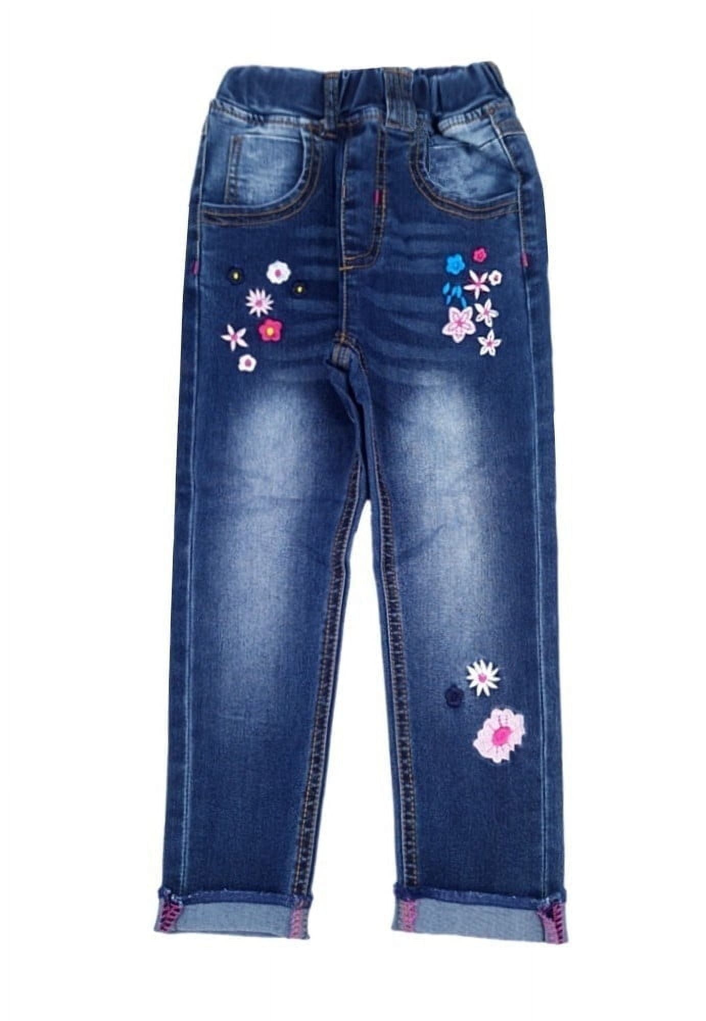 KIDSCOOL SPACE Little Girl Daily Embroidered Denim Pants,12-13 Years ...