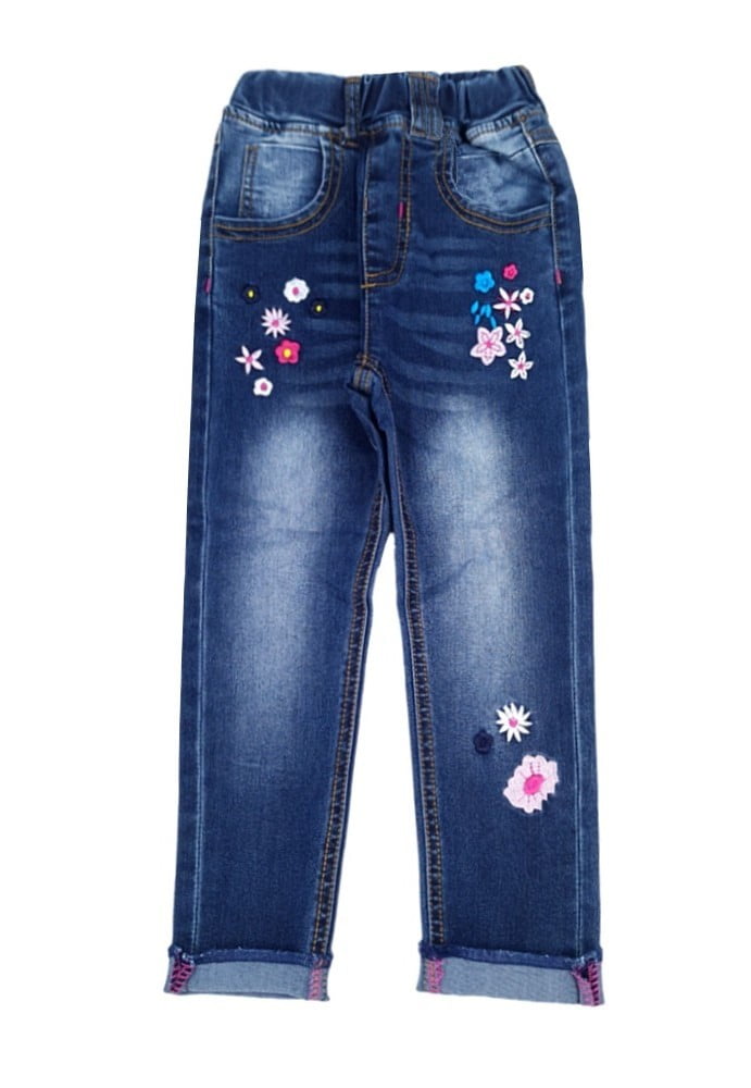 KIDSCOOL SPACE Little Girl Daily Embroidered Denim Pants,6-7 Years ...