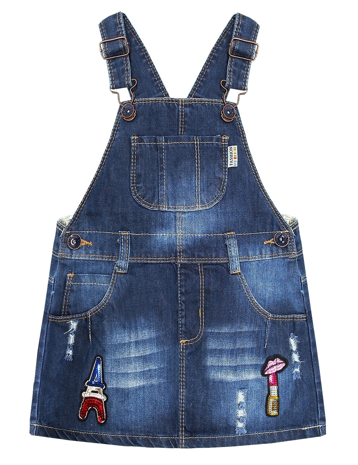 KIDSCOOL SPACE Little Girls Big Bib Pocket Color Sequins Ripped Jeans ...