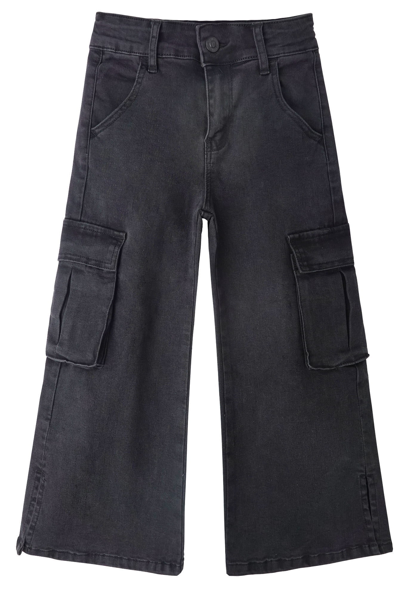KIDSCOOL SPACE Little Girls' Cargo Jeans with Flap Pocket, Wide Leg and ...