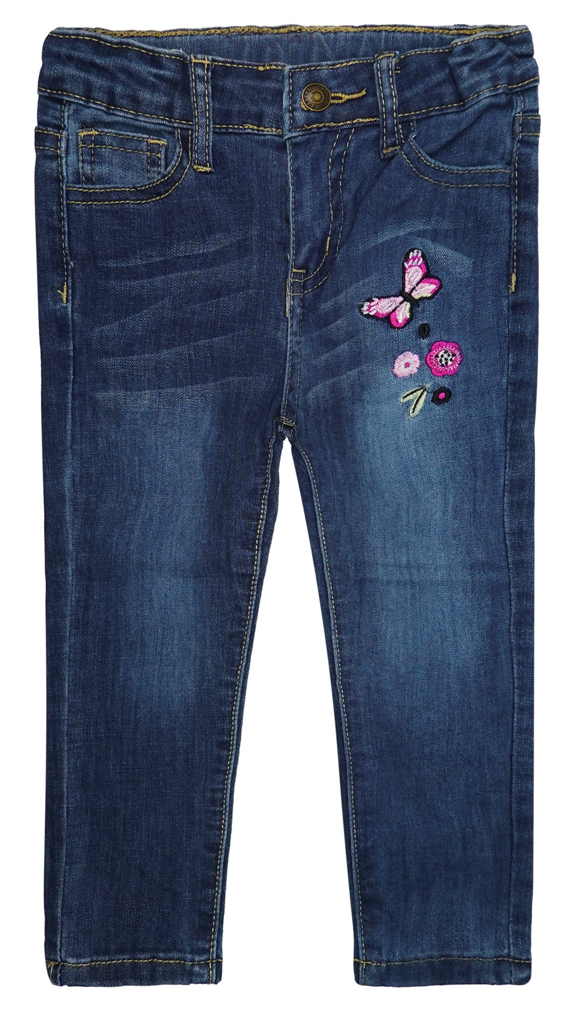 KIDSCOOL SPACE Little Girls Jeans,Elastic Band Inside Embroidered ...