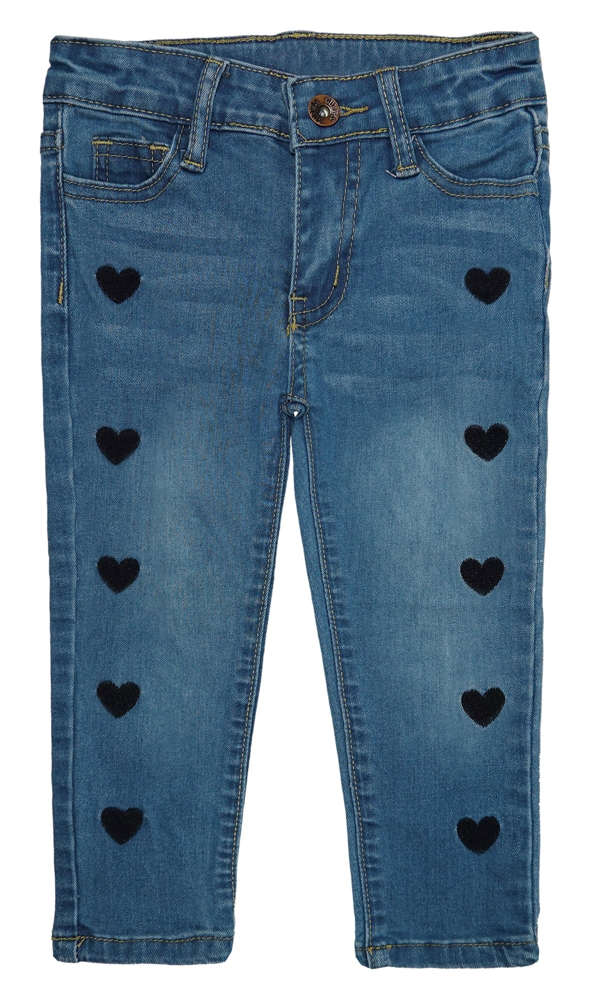KIDSCOOL SPACE Little Girls Jeans,Elastic Band Inside Embroidered Heart Both Sides Stretchy Soft ...