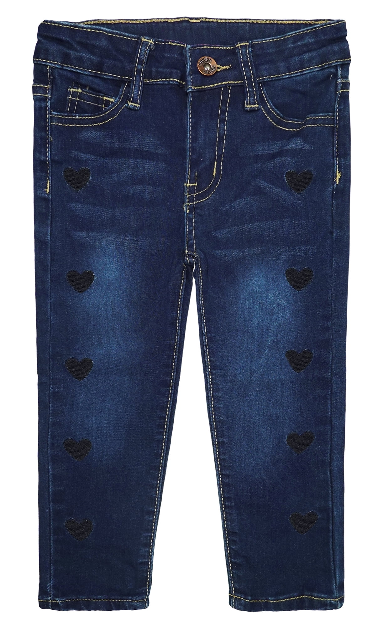 KIDSCOOL SPACE Little Girls Jeans,Elastic Band Inside Embroidered Heart ...