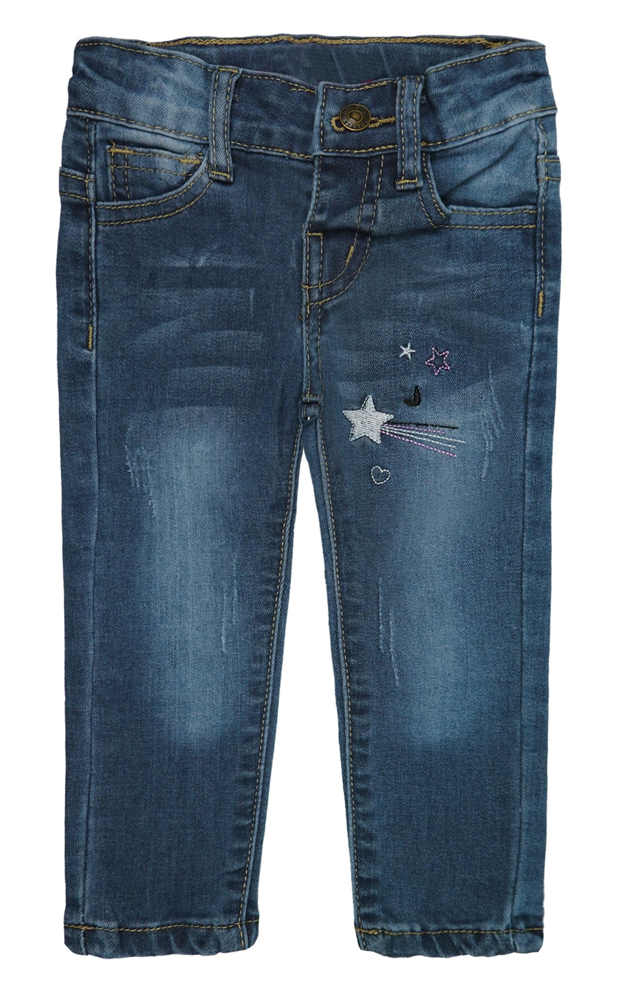 KIDSCOOL SPACE Little Girls Jeans,Ripped Color Stars Embroidered ...