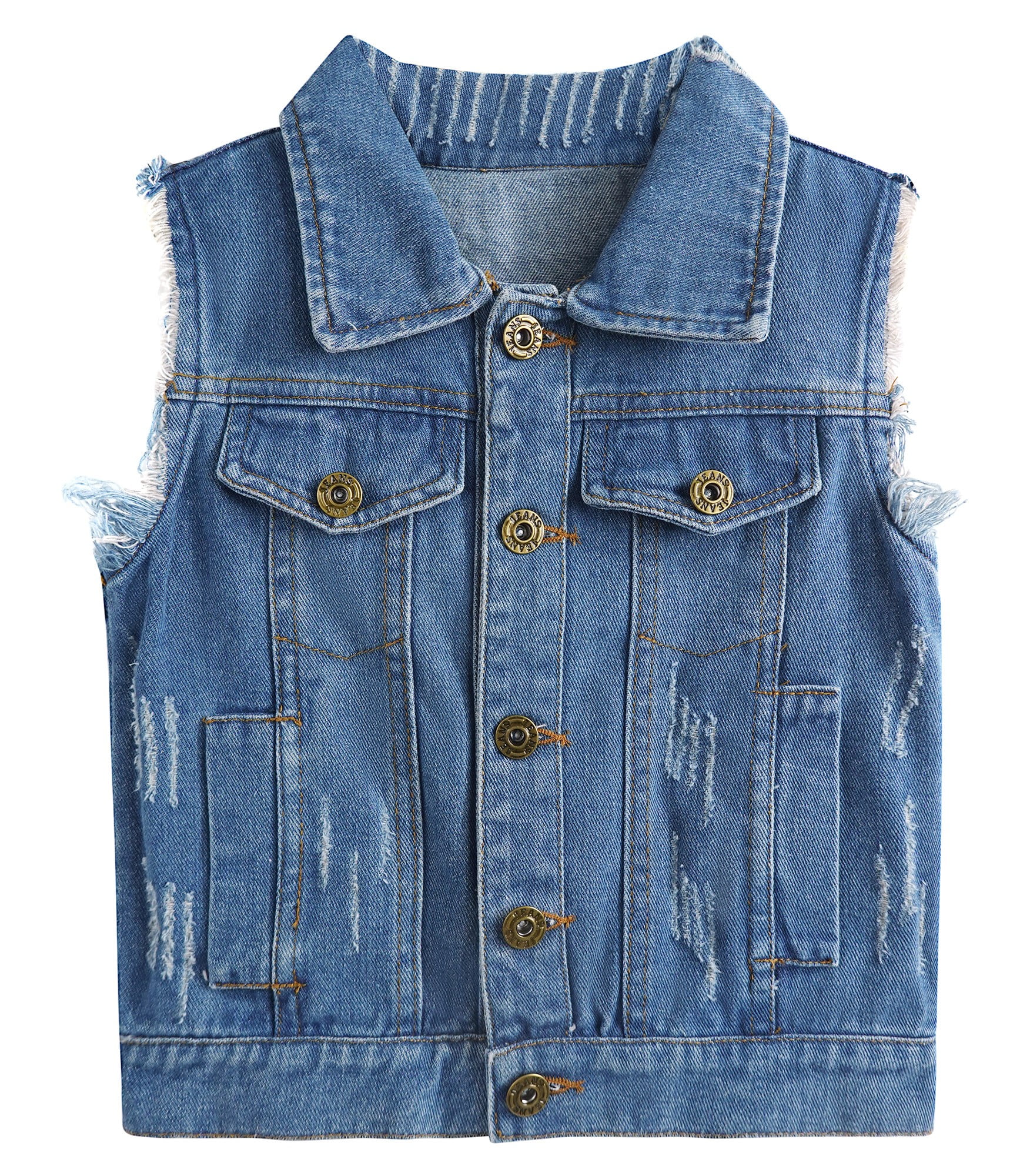 KIDSCOOL SPACE Little Kid Jean Vest,Junior Ripped Denim Vest Tops ,Blue ...