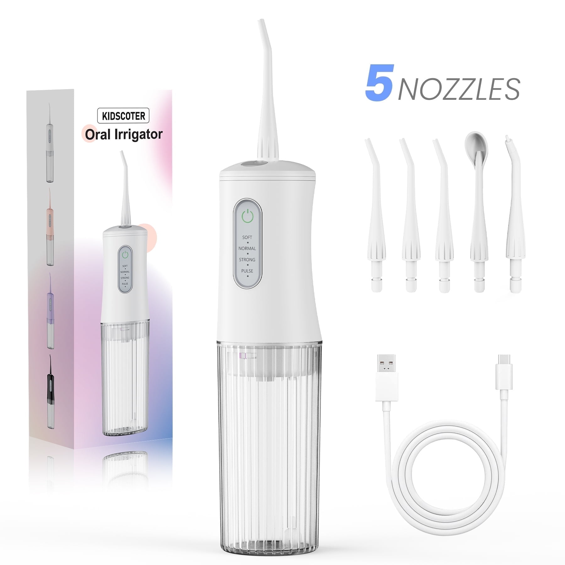KIDSCOTER Cordless Water Flosser for Teeth, Oral Irrigator with 4 ...