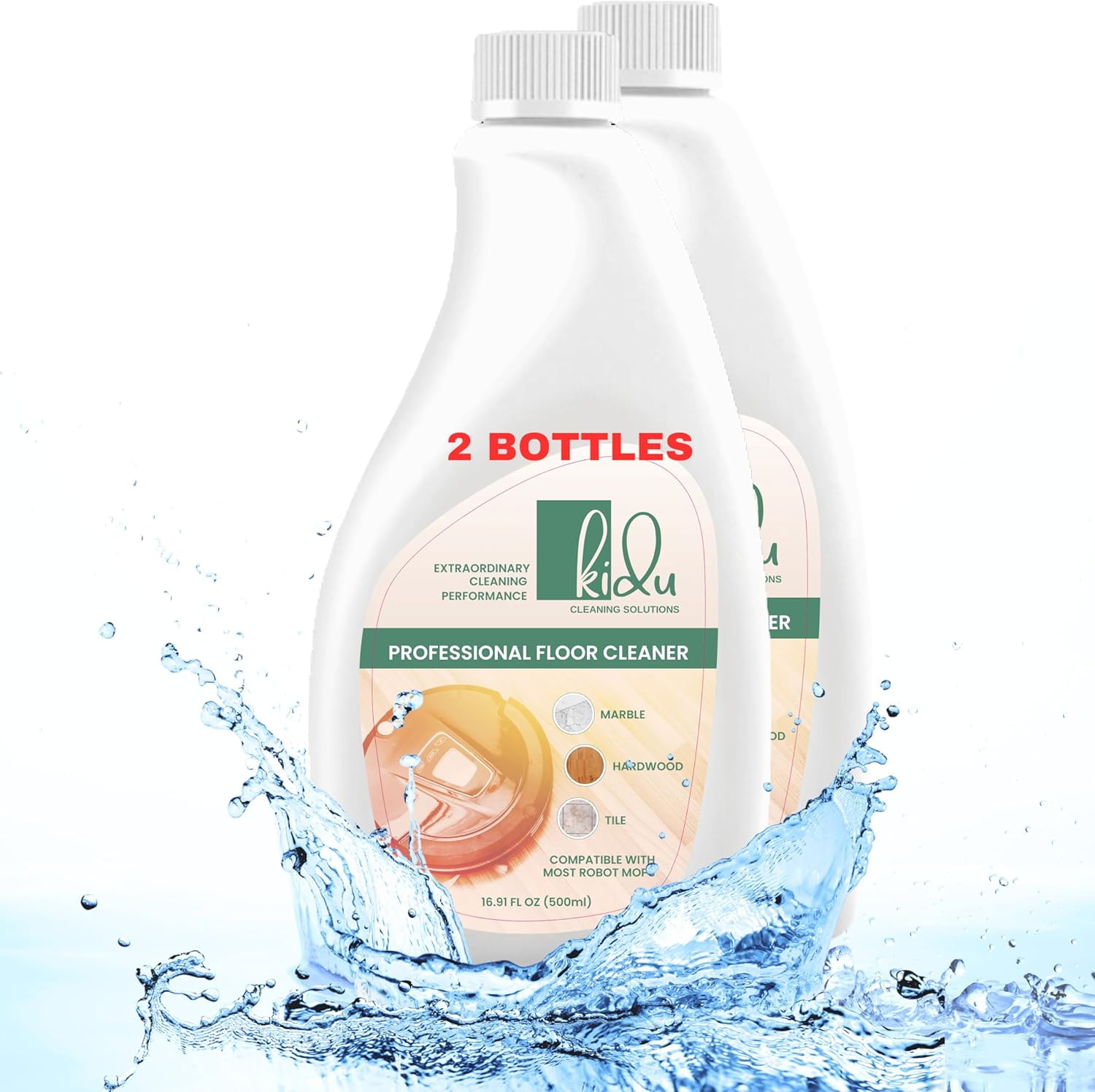 KIDU Floor Cleaner Solution, 1:300 Dilution, Multi-Surface, Robot Mop ...