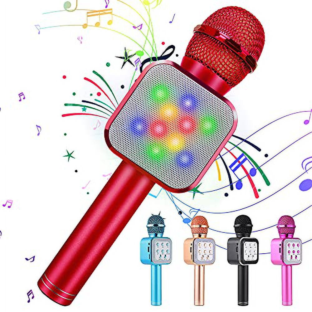 KIDWILL Wireless Bluetooth Karaoke Microphone 5 in 1 Handheld Karaoke Microphone with LED Lights ...