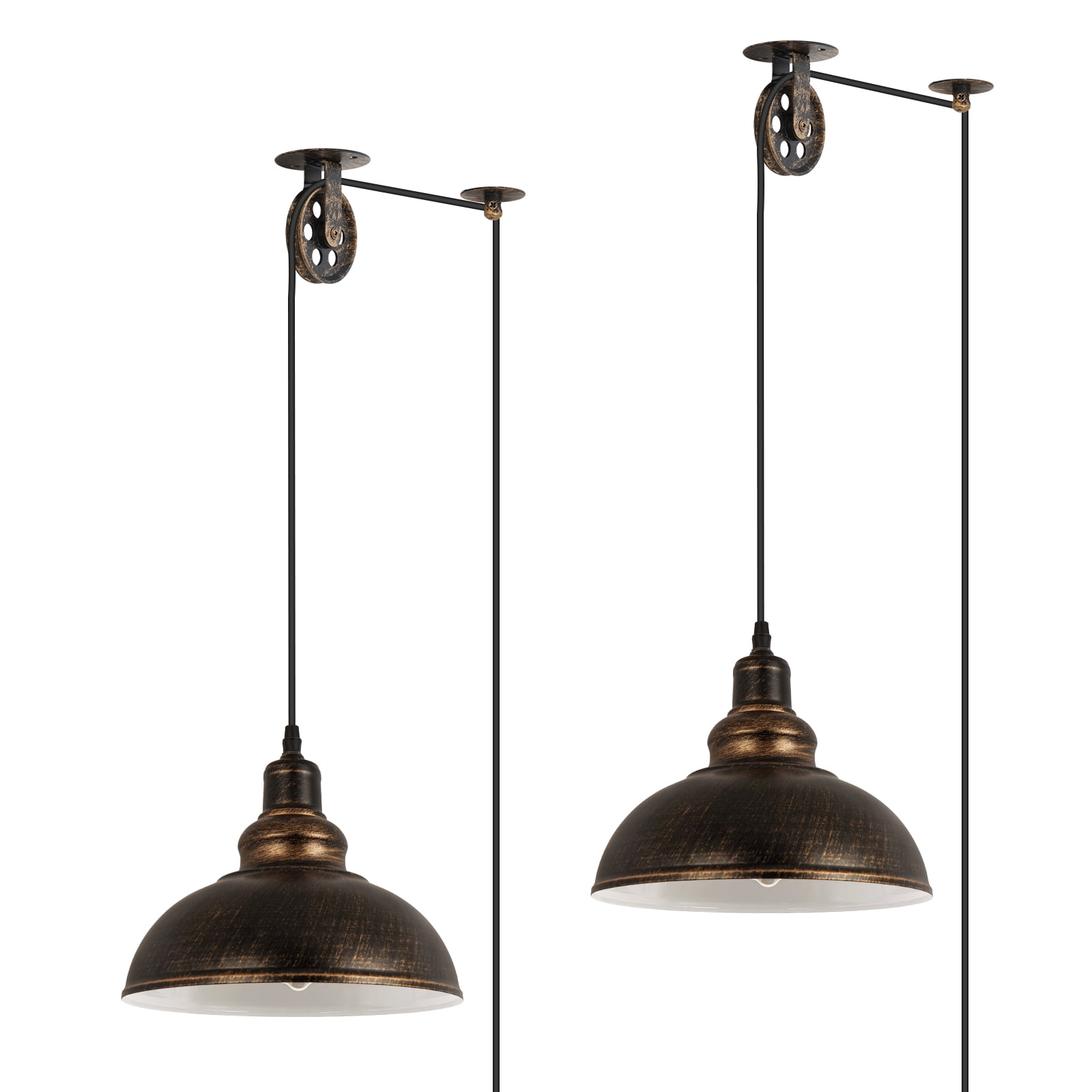 KIGHSIN Modern Industrial Plug in Pulley Pendant Light with 19.5ft Cord, Vintage Barn Bronze ...