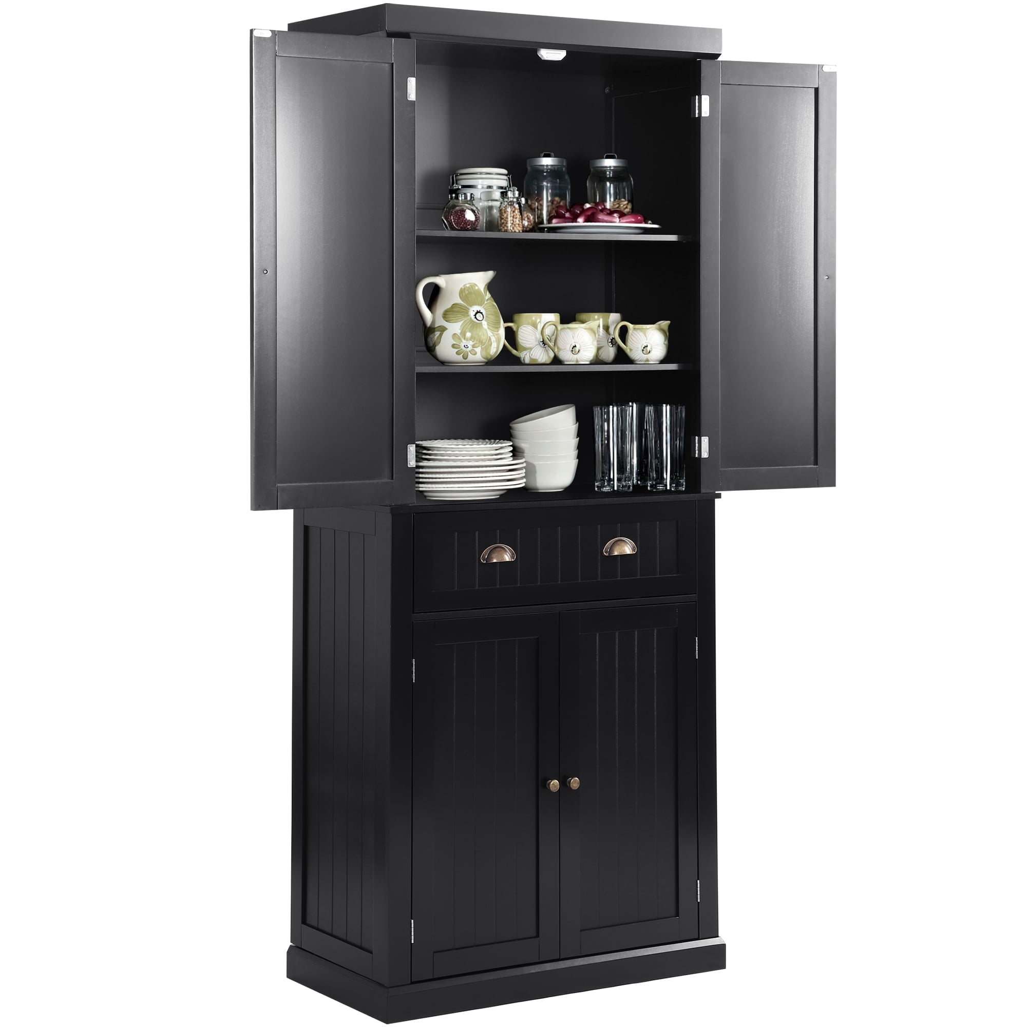 KIGOTY 72'' H Tall Kitchen Pantry with 4 Doors ,A Large Drawer ...