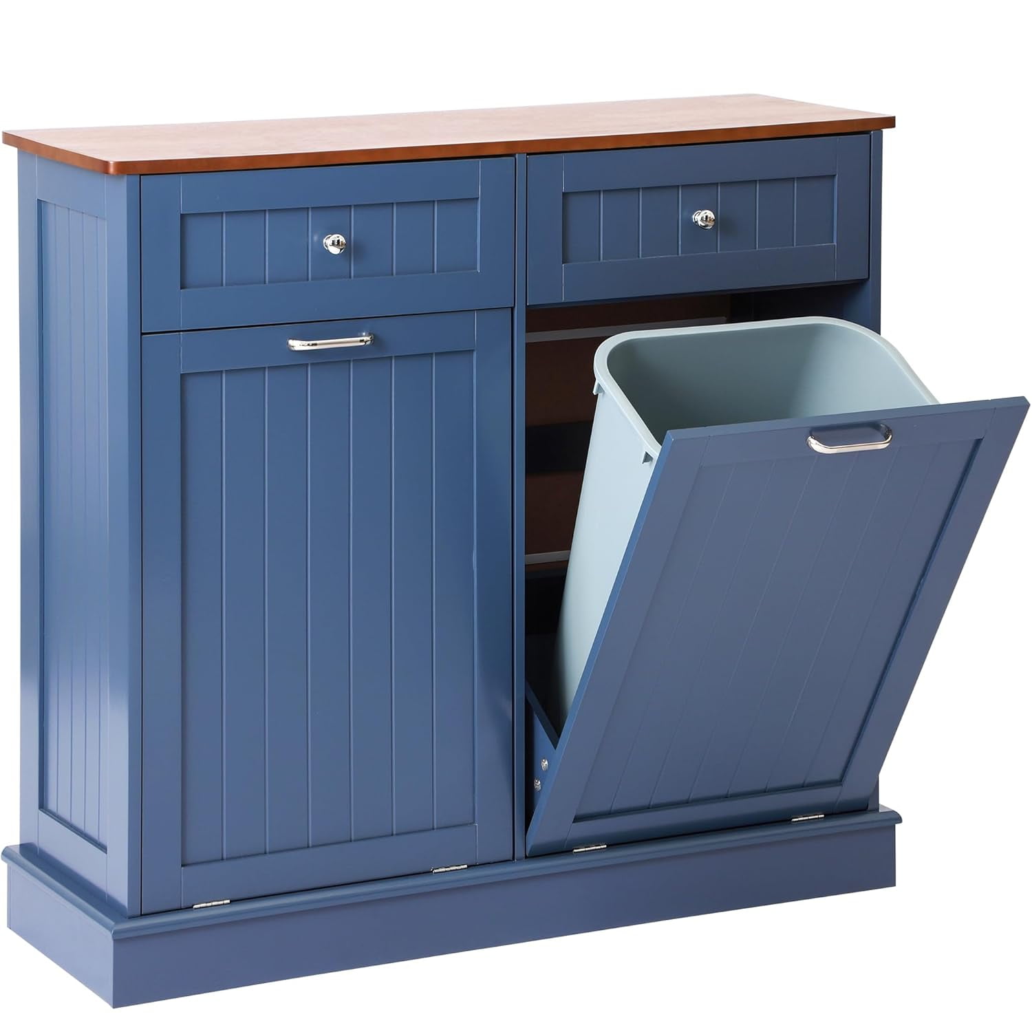 KIGOTY Double Tilt Out Trash Cabinet, Pet Proof Trash Can Cabinet with ...