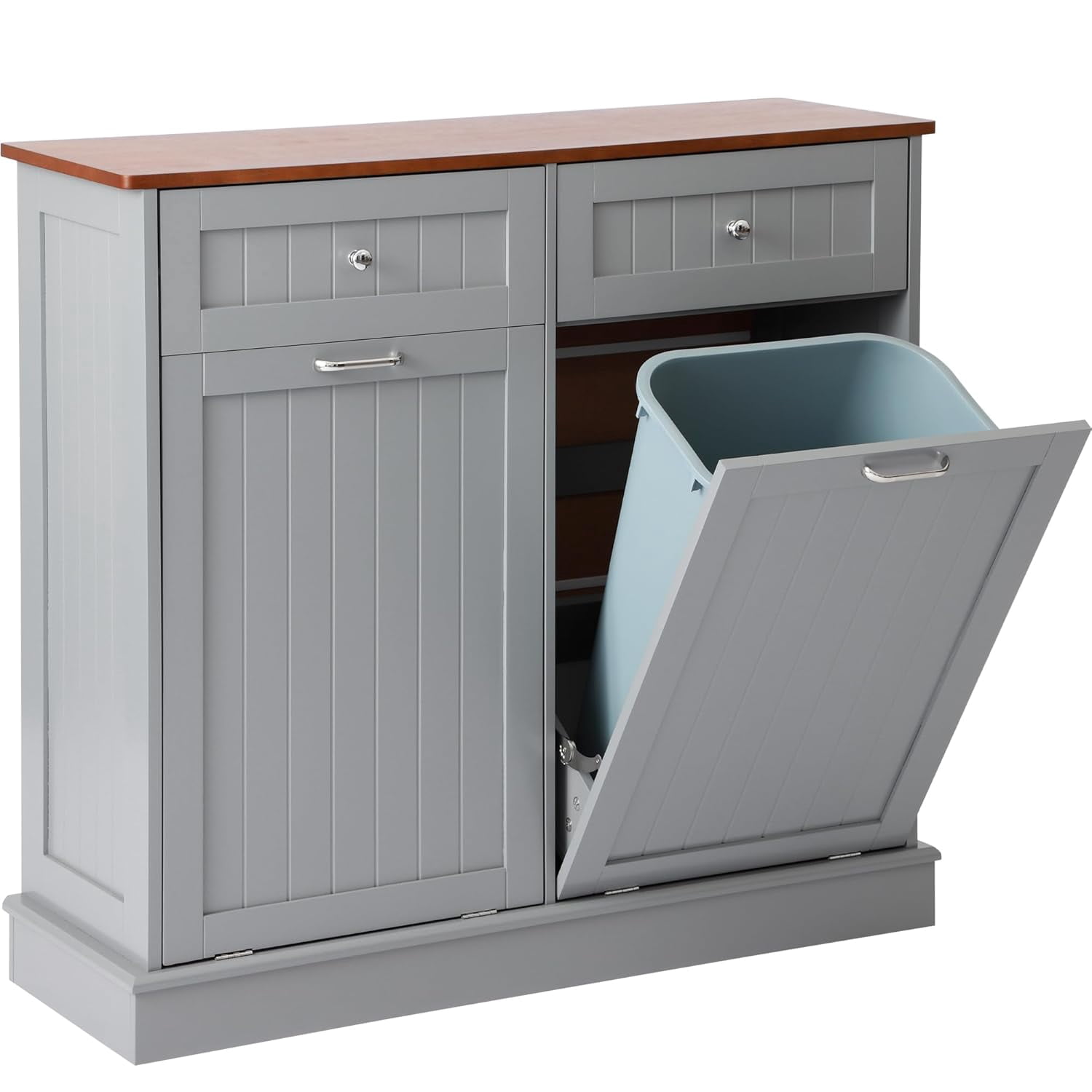 KIGOTY Double Tilt Out Trash Cabinet, Pet Proof Trash Can Cabinet with ...