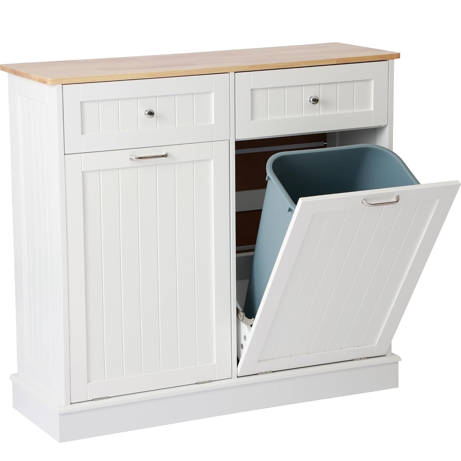 KIGOTY Double Tilt Out Trash Cabinet, Pet Proof Trash Can Cabinet with ...