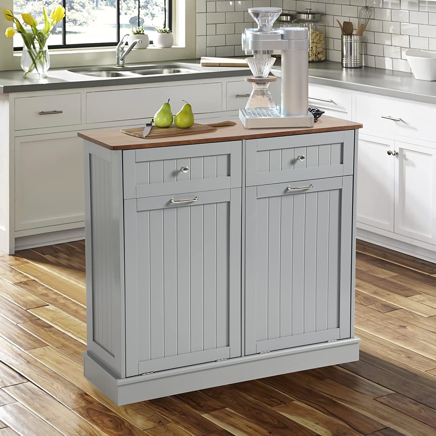 KIGOTY Dual Kitchen Trash Cabinet, Hidden & Freestanding, Double Tilt ...