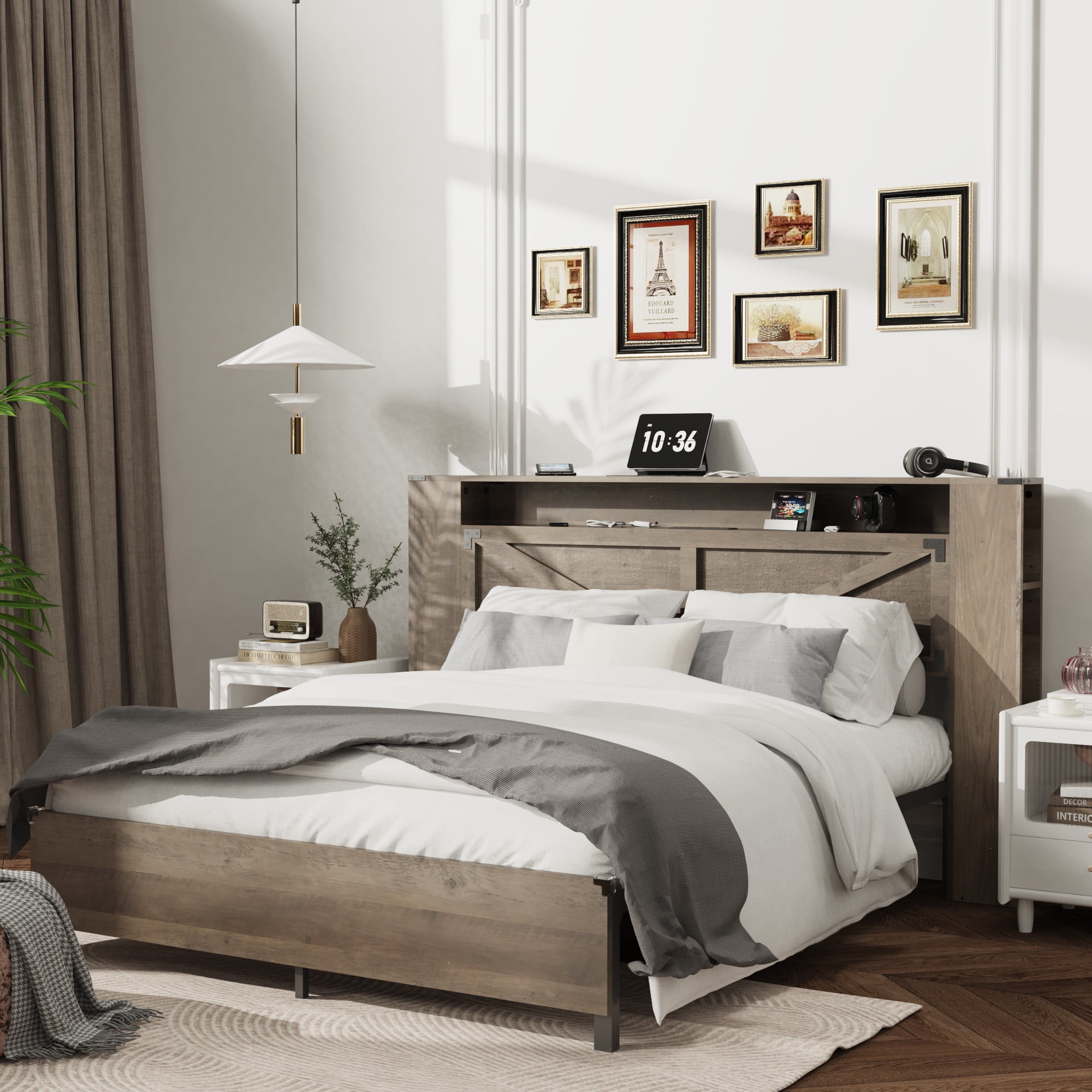 KIGOTY Full Bed Frame, Bed Frame Queen Size with Headboard and Charging ...