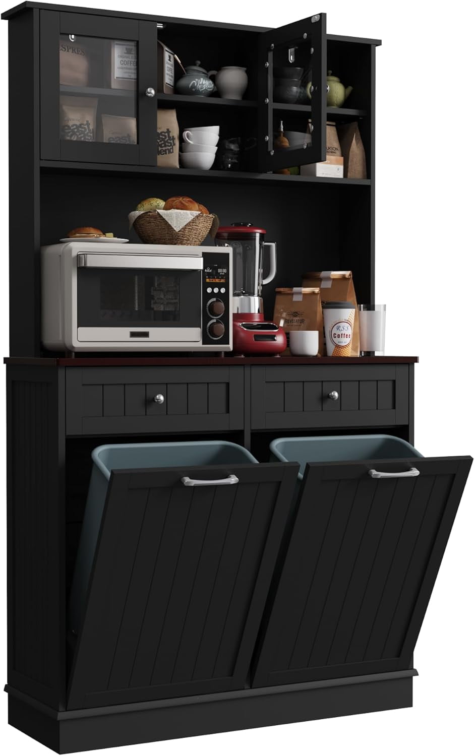 KIGOTY Pantry Storage Cabinet with Trash Cabinet & Microwave Stand ...