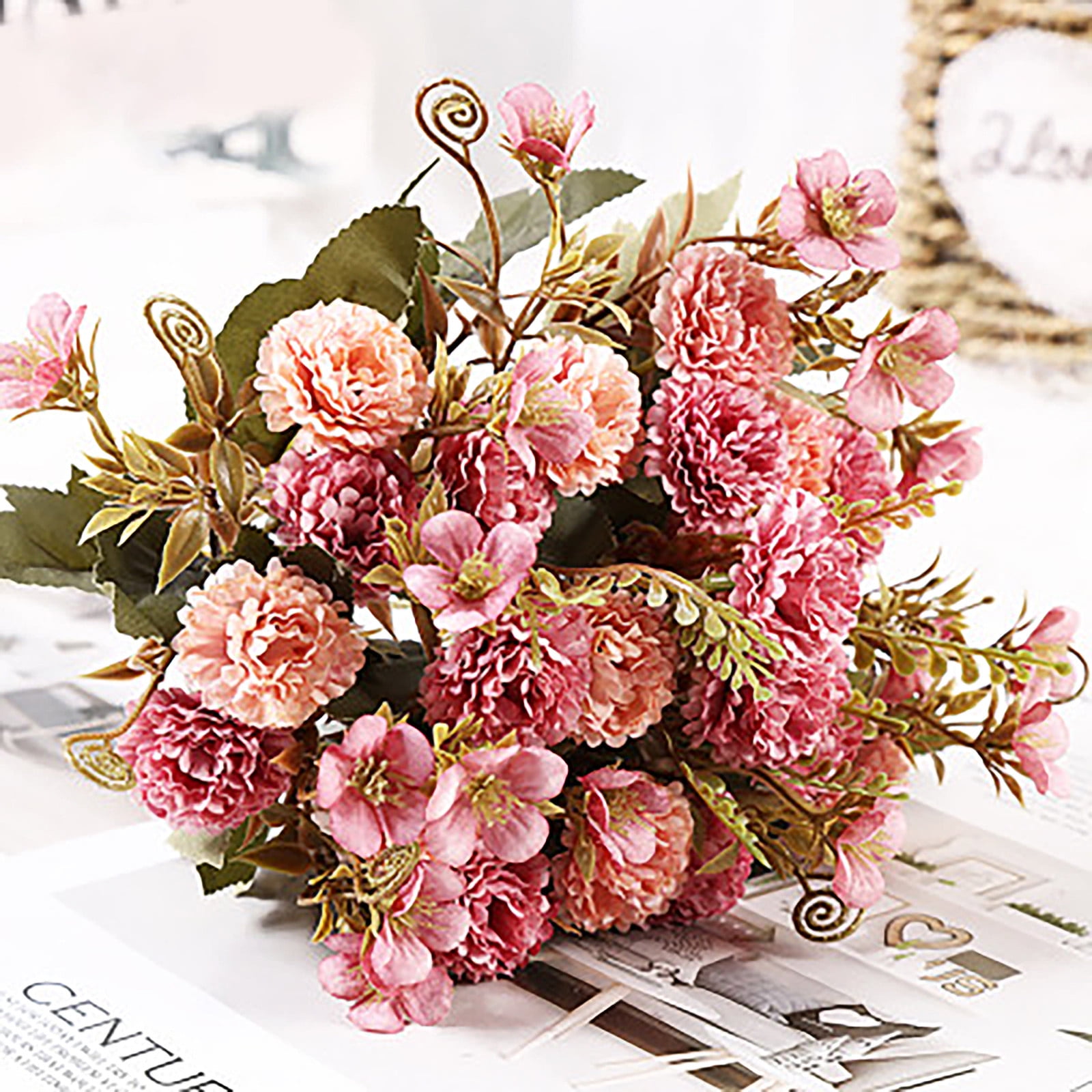 KIHOUT 2PC Fake Flowers Vintage Artificial Silk Flowers Wedding Home ...