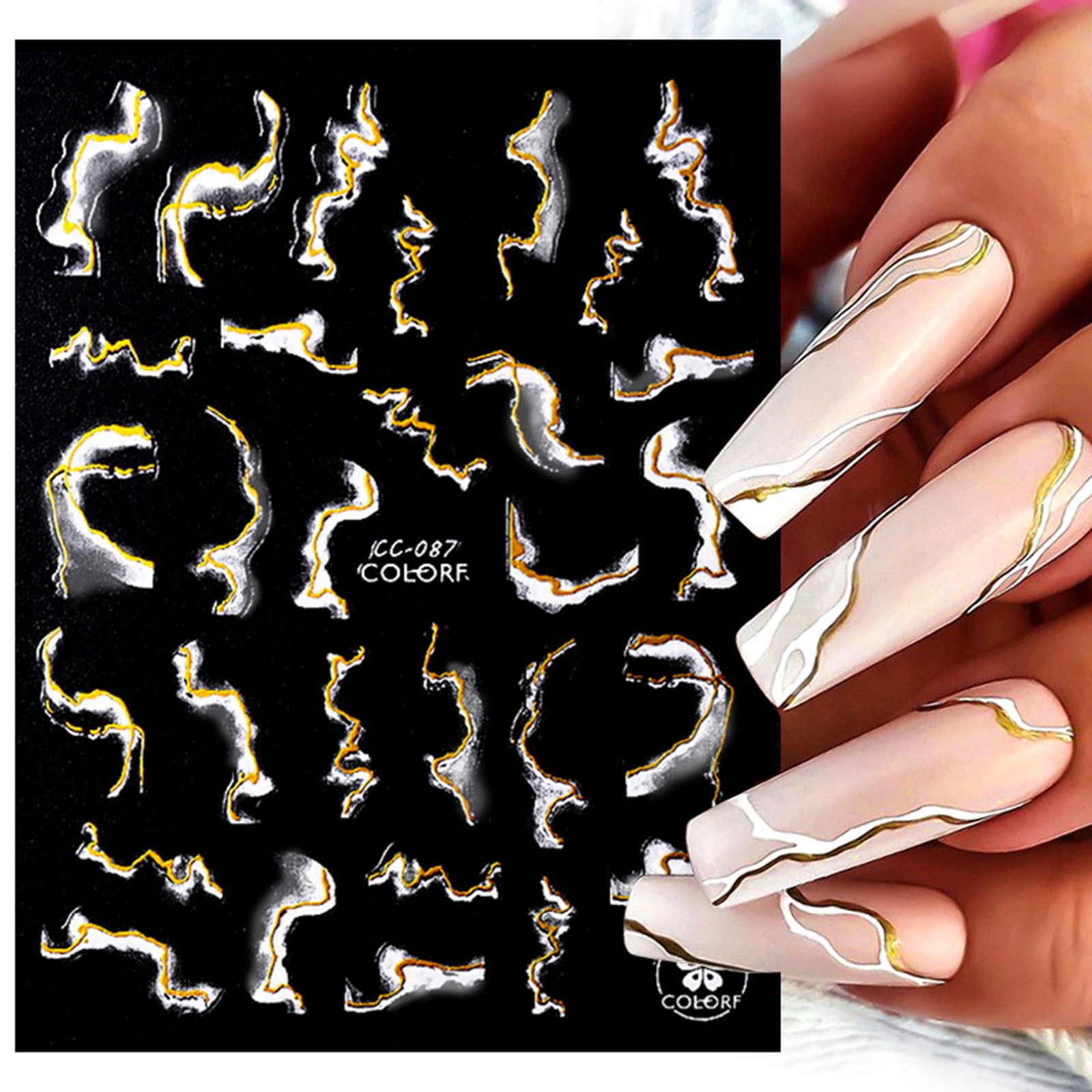 KIHOUT Clearance Color Wave Line Nail Stickers Nail Decals, 3D Self ...
