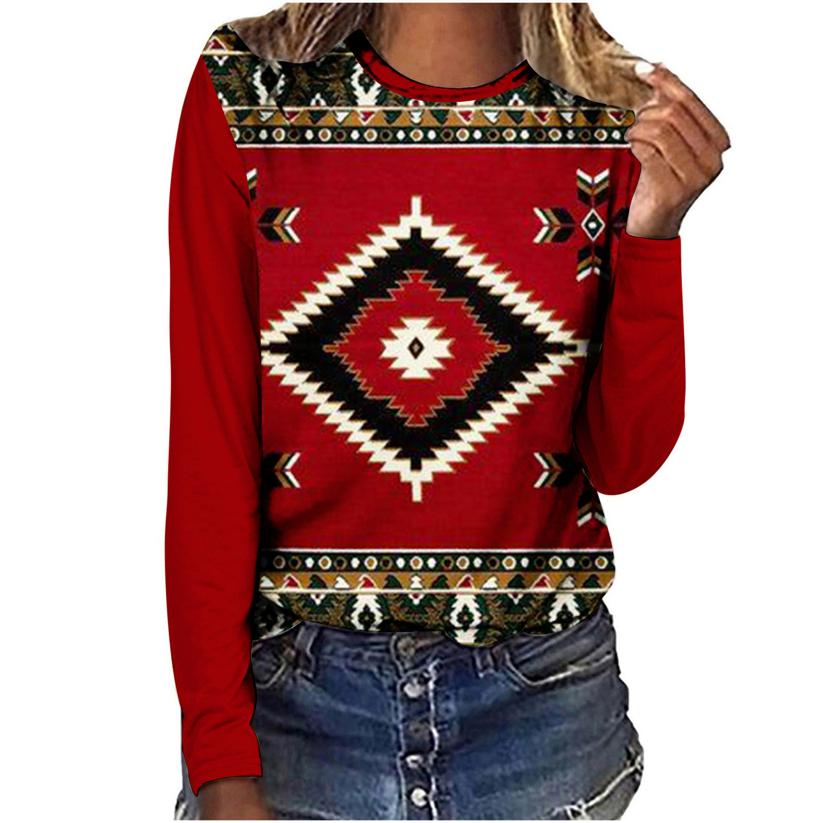 KIHOUT Clearance Womens Fashion Pullover Round Neck Long Sleeve T-Shirt ...