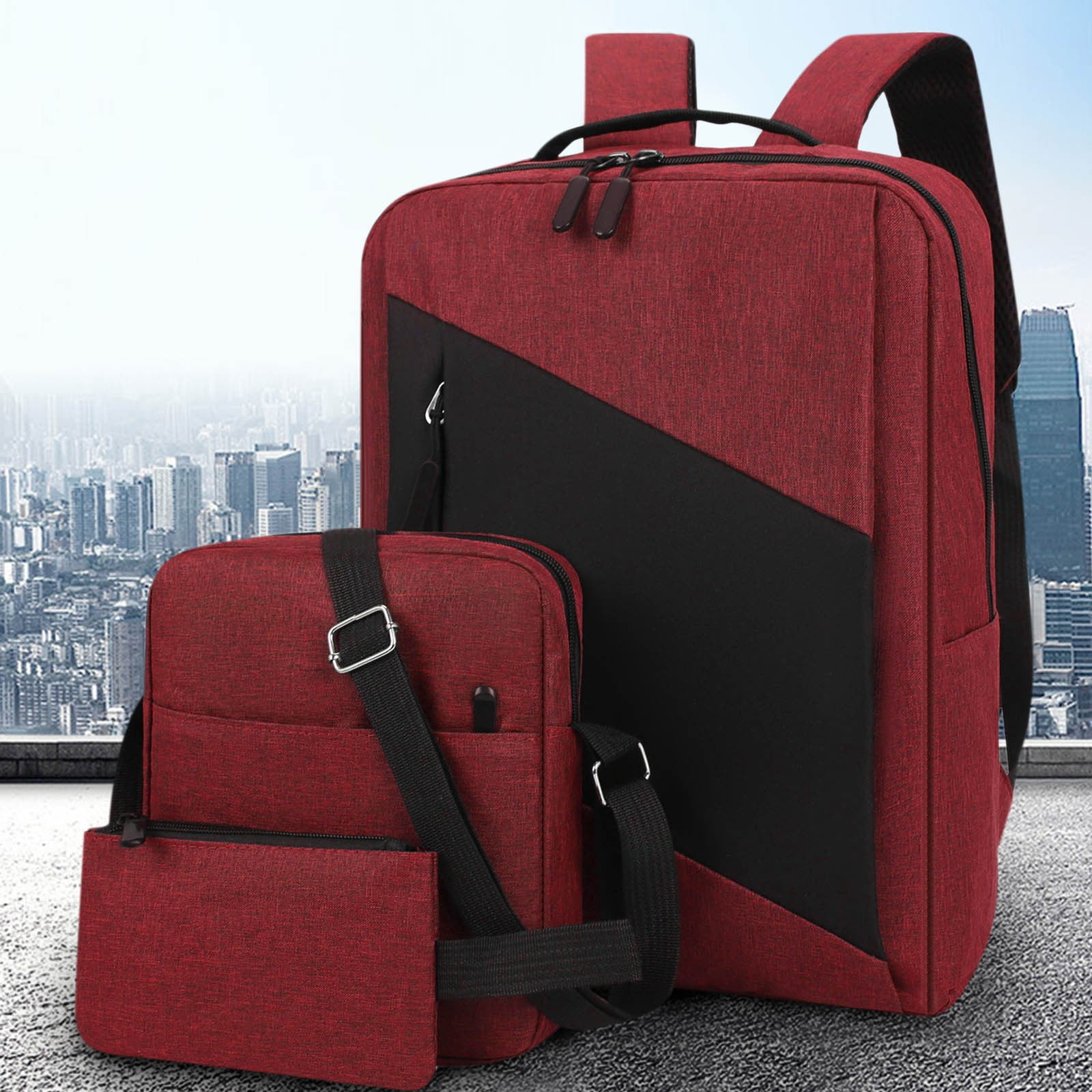KIHOUT Fire Fashion Three-piece Backpack Backpack Male Business Usb ...