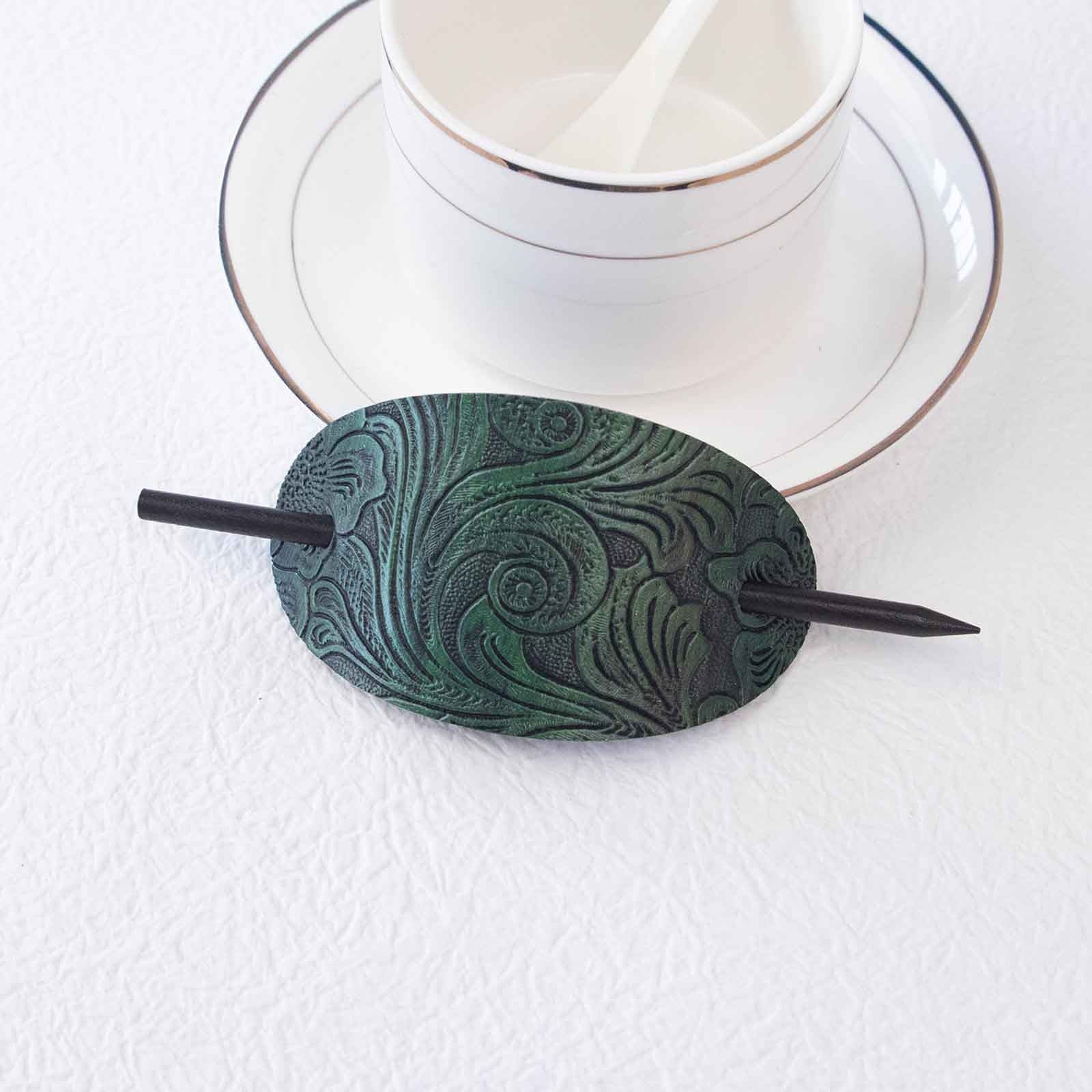 KIHOUT Deals Leather Hair Pin With Stick - Oval Faux Leather Hair Clip ...