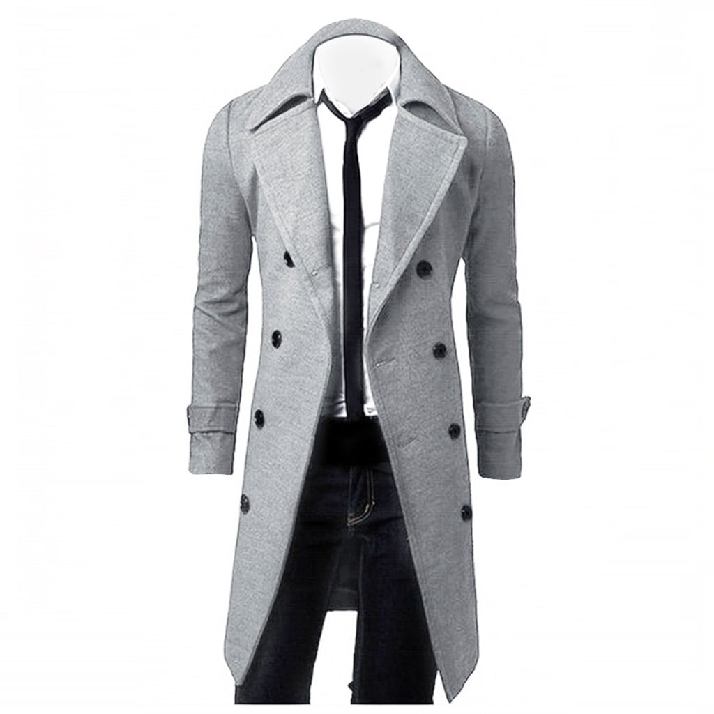 KIHOUT Men's Long Sleeve Slim Fit Overcoat Jacket Trench Coat Business ...