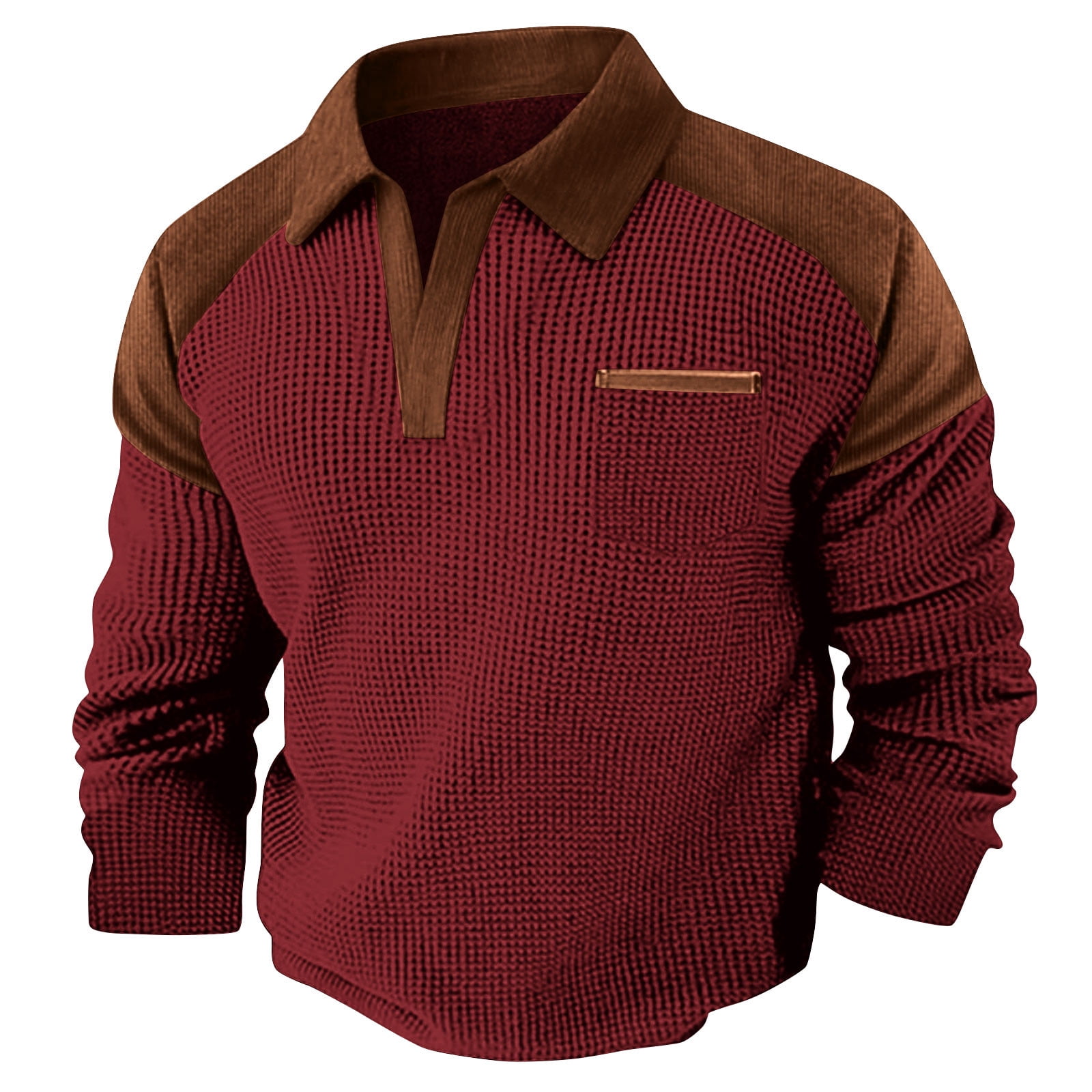 KIHOUT Men's Casual Long Sleeve Waffle Texture Corduroy Contrast Lapel ...