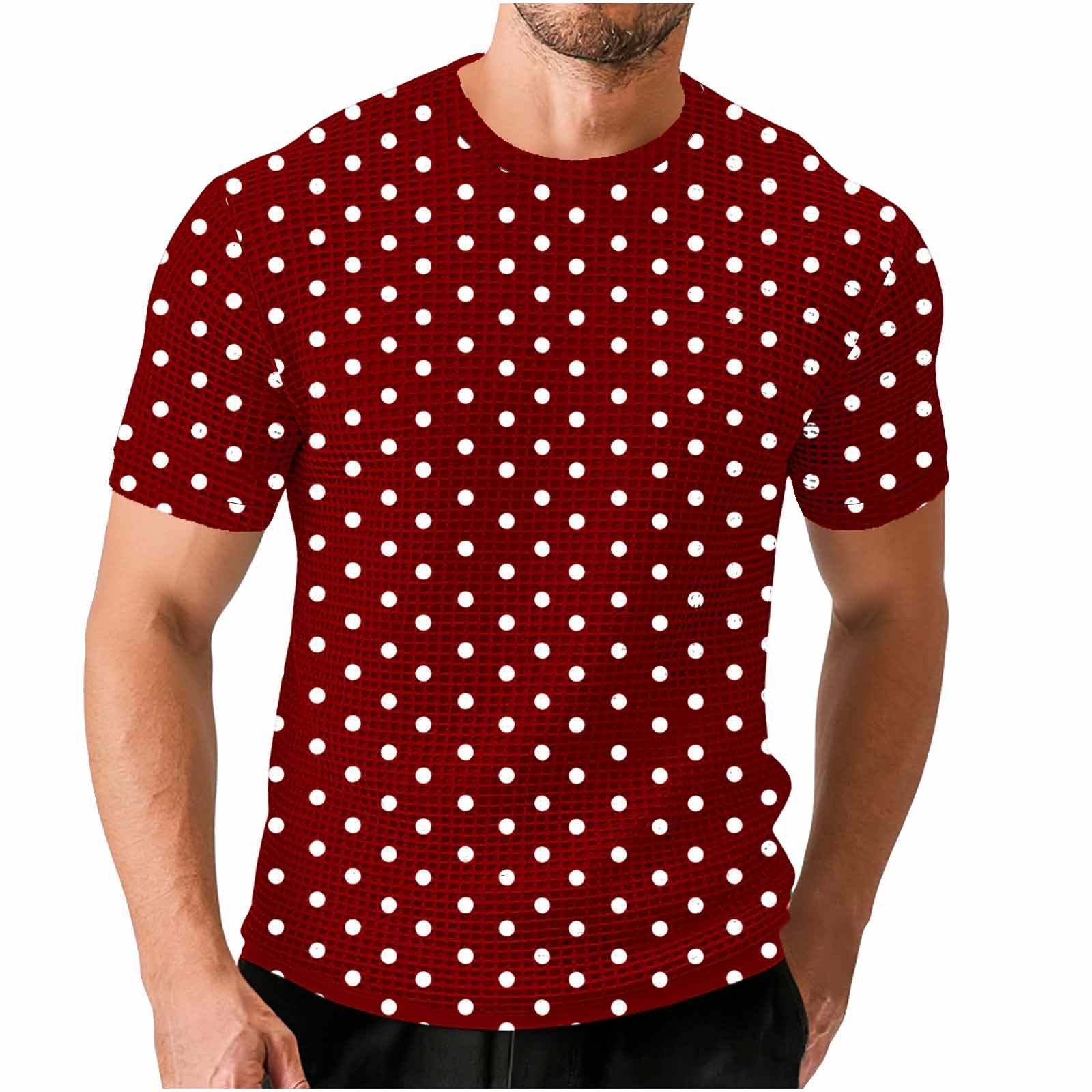 KIHOUT Men's Casual Loose Elastic Short Sleeve Round Neck T-Shirt Polka ...