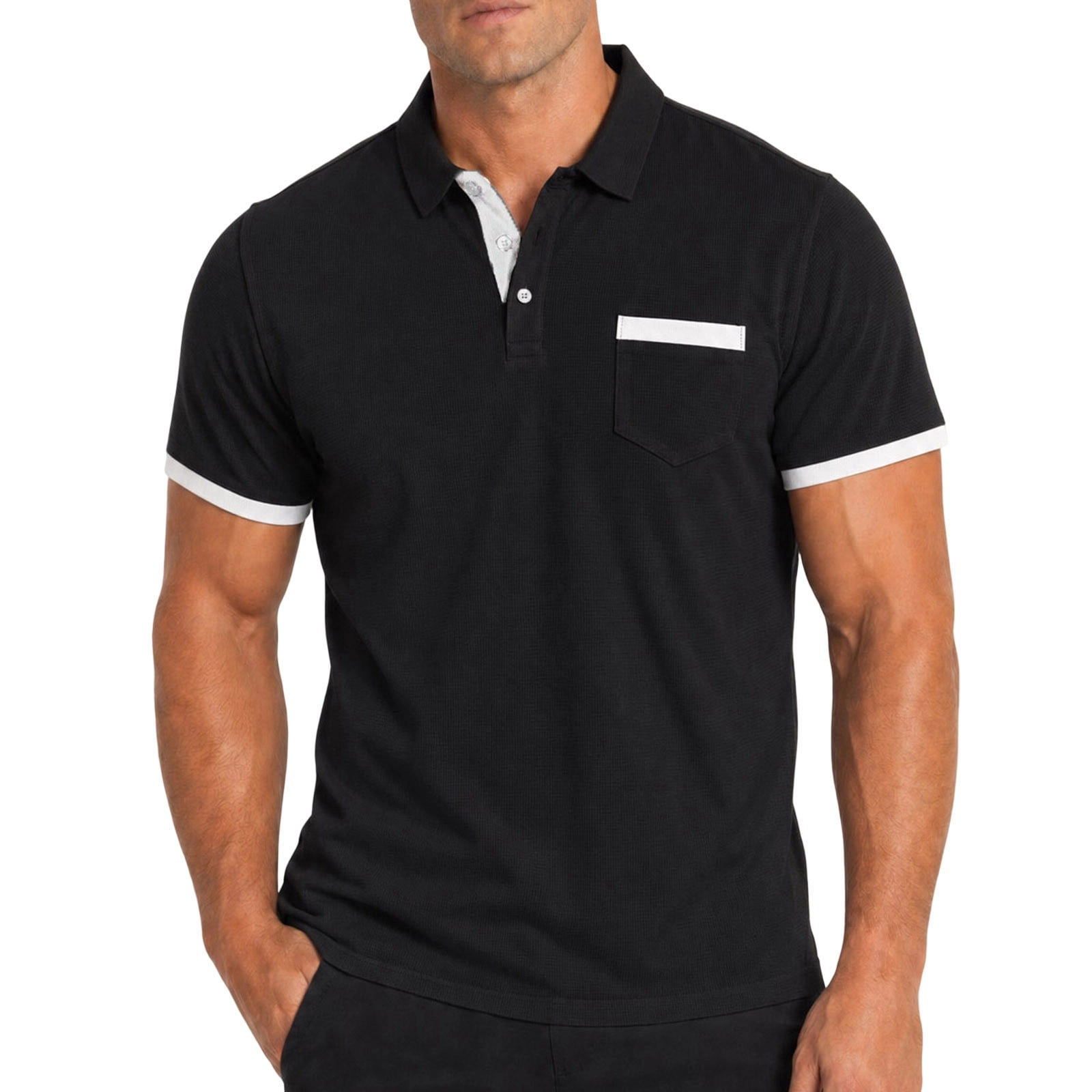 KIHOUT Men's Color Block Trim Short Sleeve Polo Shirt, Slim Fit Casual ...