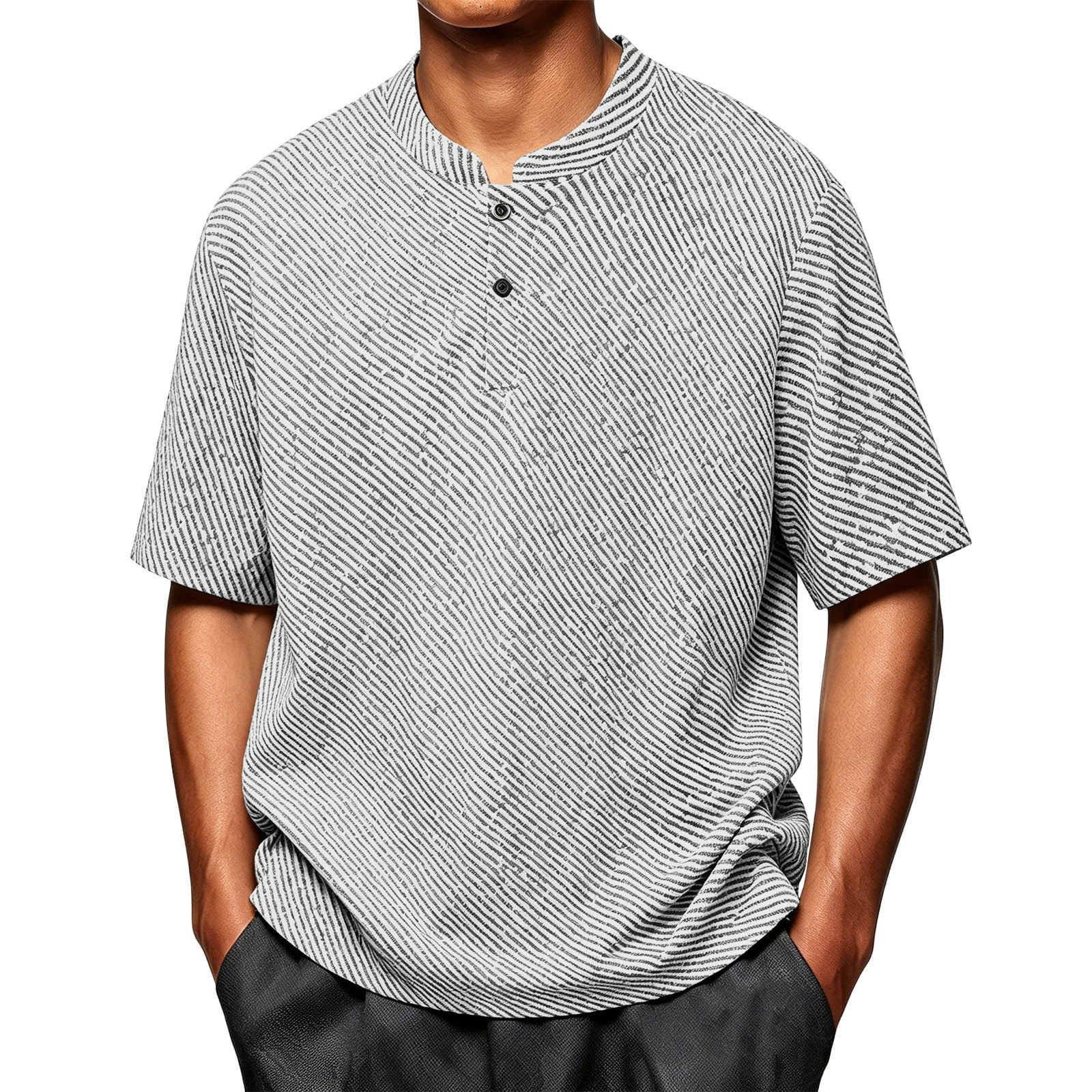 KIHOUT Men's Diagonal Striped Henley Short Sleeve Polo Shirt, Casual ...