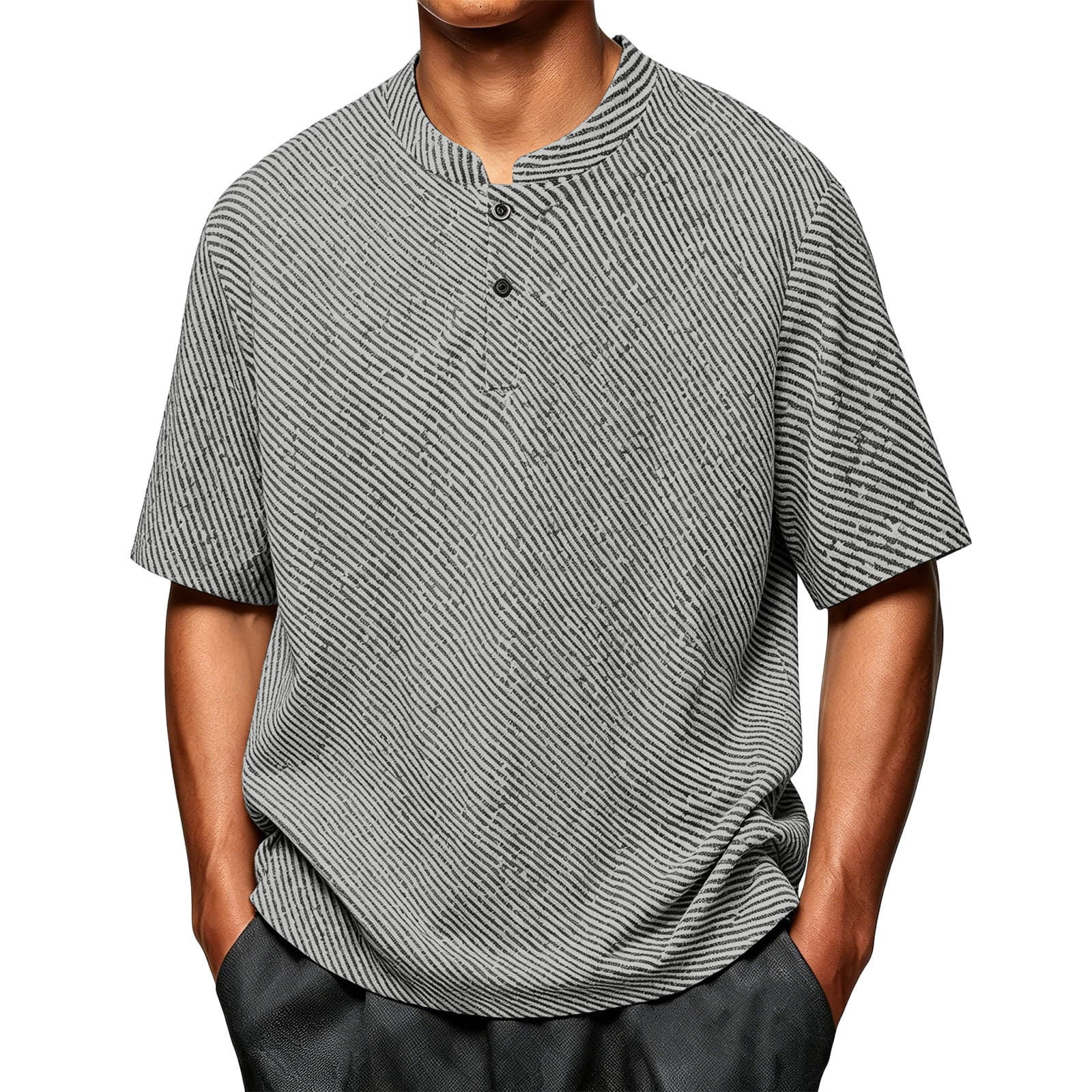 KIHOUT Men's Diagonal Striped Henley Short Sleeve Polo Shirt, Casual ...