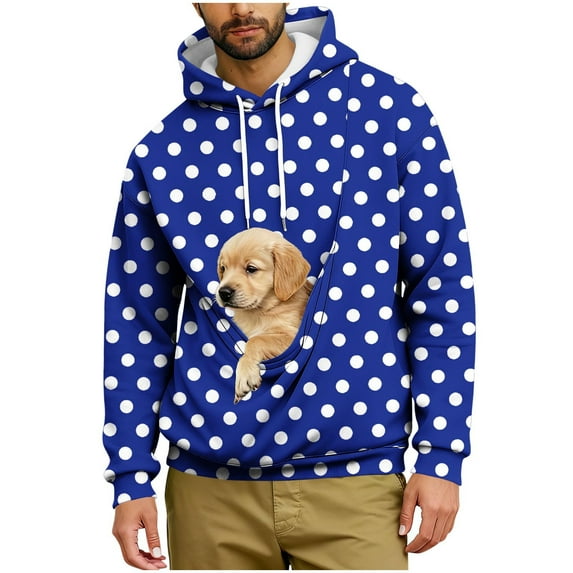 KIHOUT Men's Loose Polka Dot Print Hoodie With Pet Pocket Long Sleeve ...