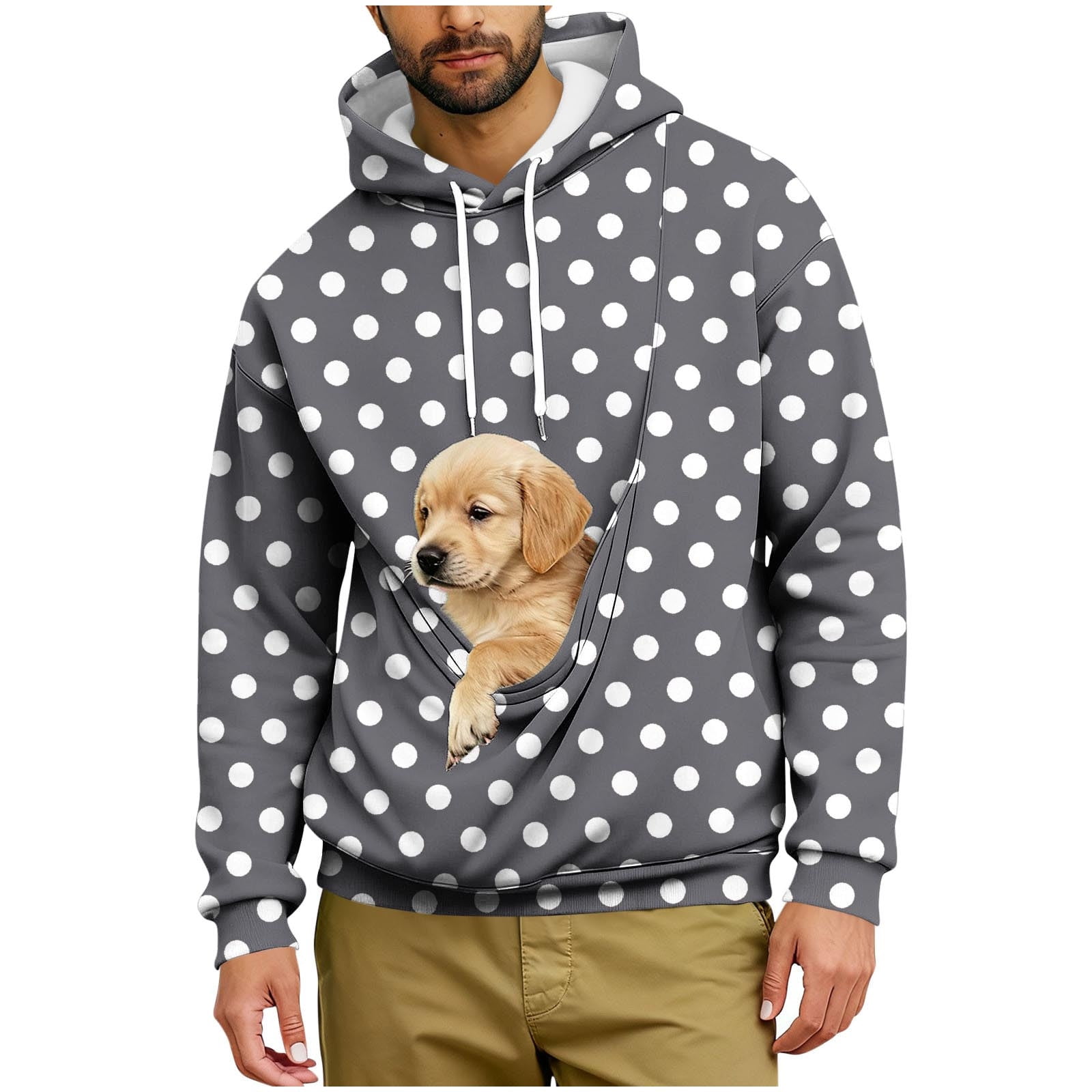 KIHOUT Men's Loose Polka Dot Print Hoodie With Pet Pocket Long Sleeve ...