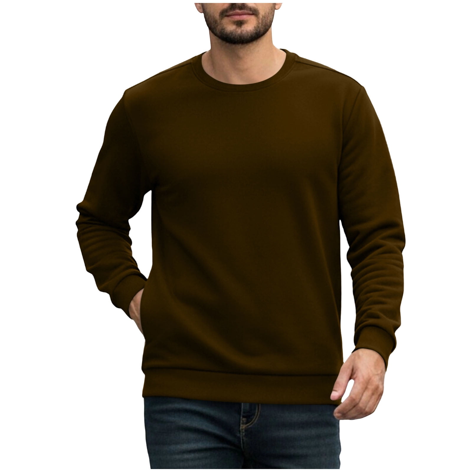KIHOUT Men's Solid Color Long Sleeve Crew Neck Pullover Sweatshirt ...