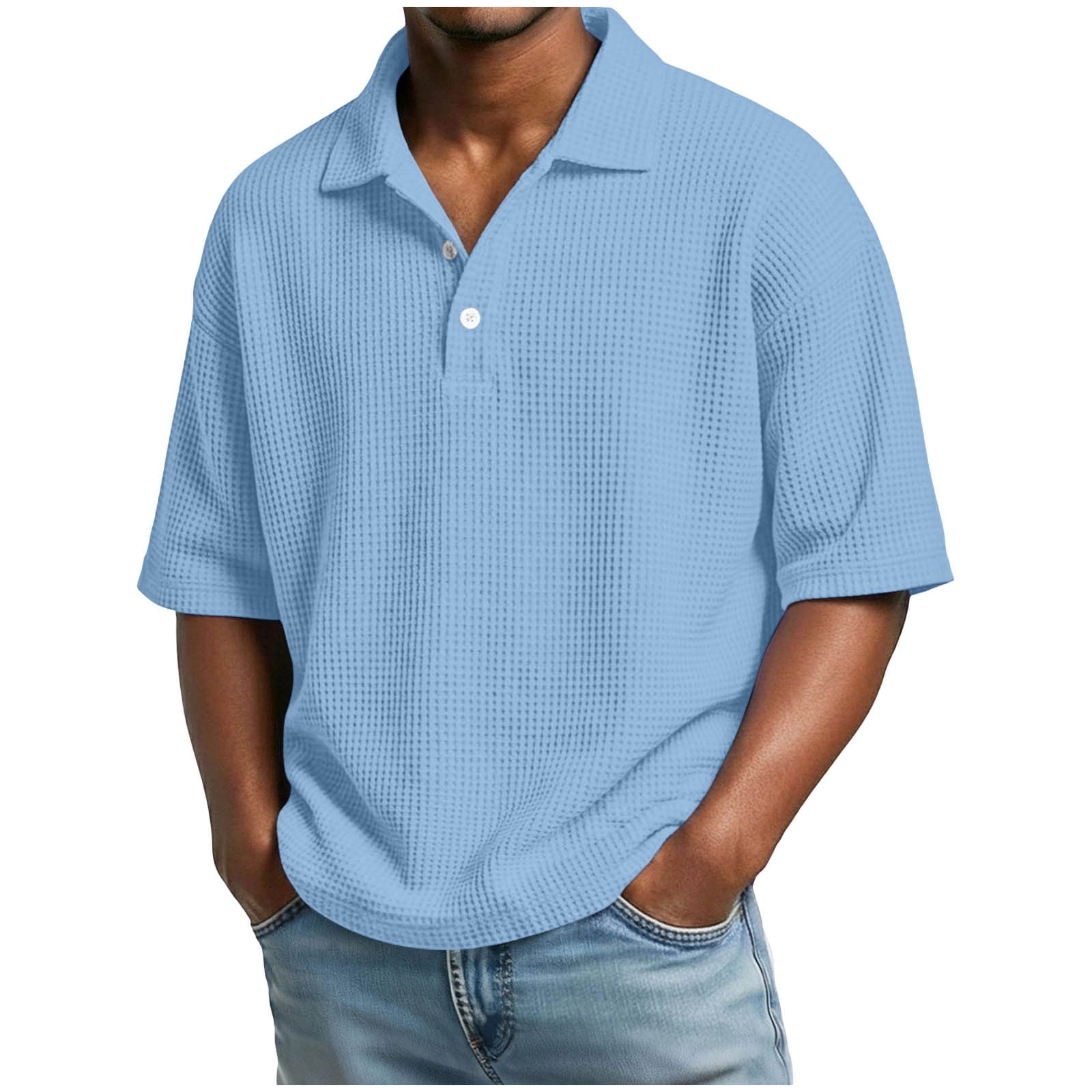 KIHOUT Men's Solid Color Waffle Texture Short Sleeve Polo Shirt Casual ...
