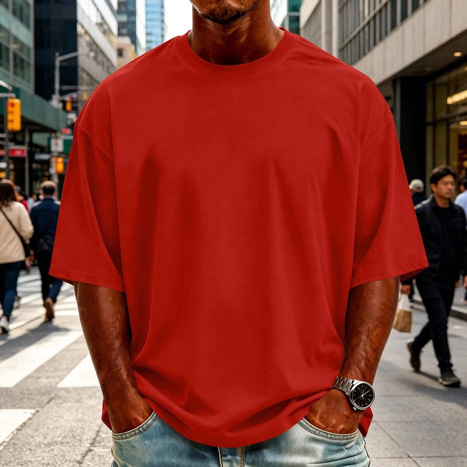 KIHOUT Mne's Oversized Drop Shoulder Crew Neck Short Sleeve Cotton T ...