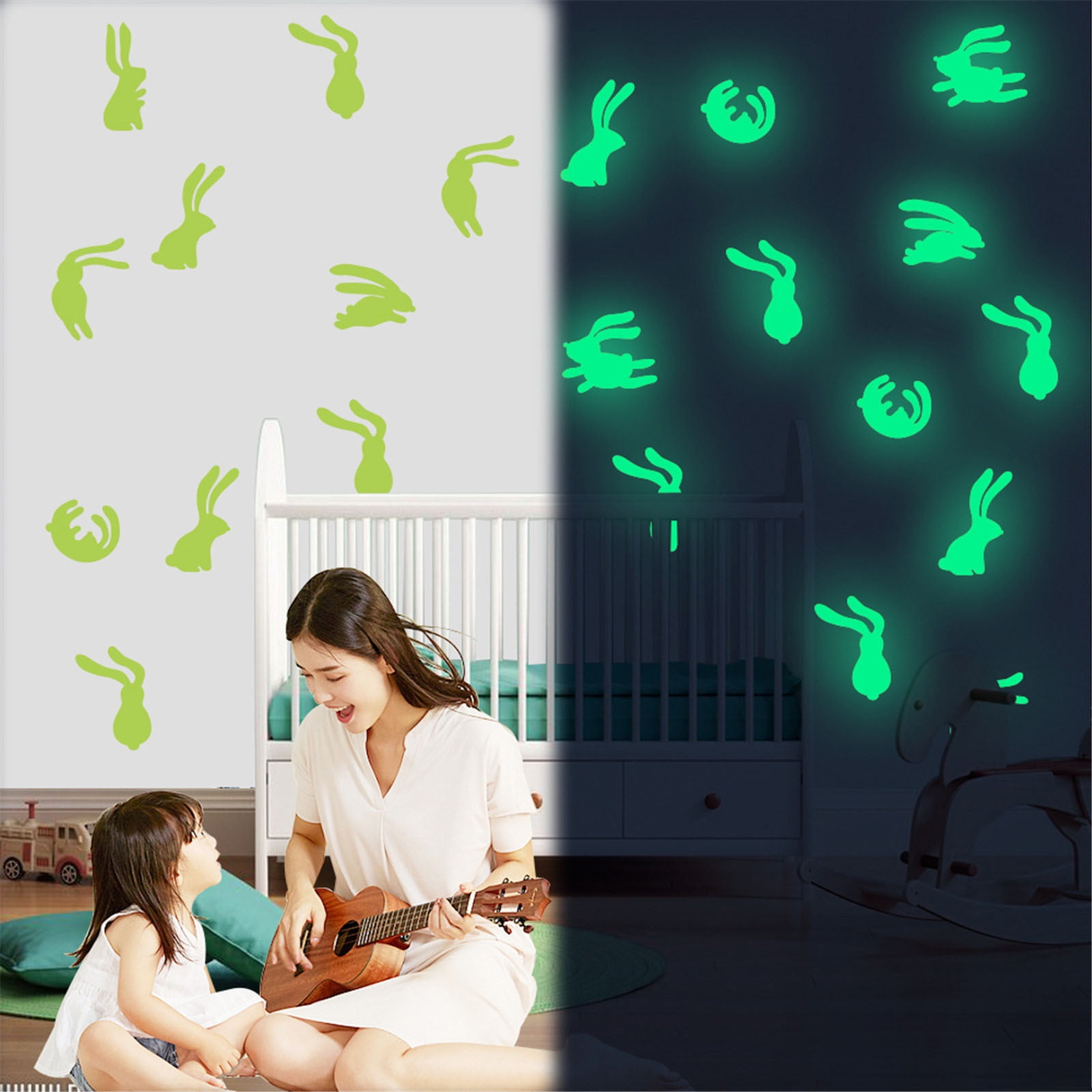 KIHOUT Promotion Luminous Rabbit PVC Sticker Ceiling Bedroom, Easter ...