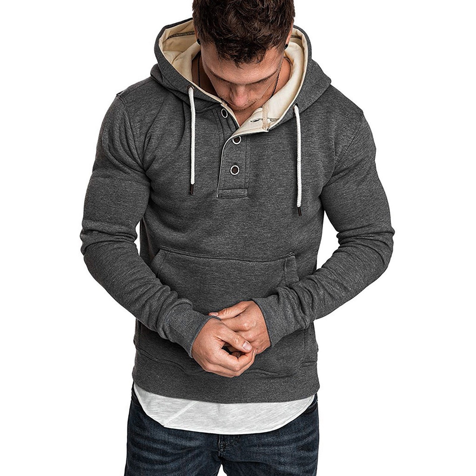 KIHOUT Promotion Men's Long Sleeve Spring Solid Color Hoodies ...