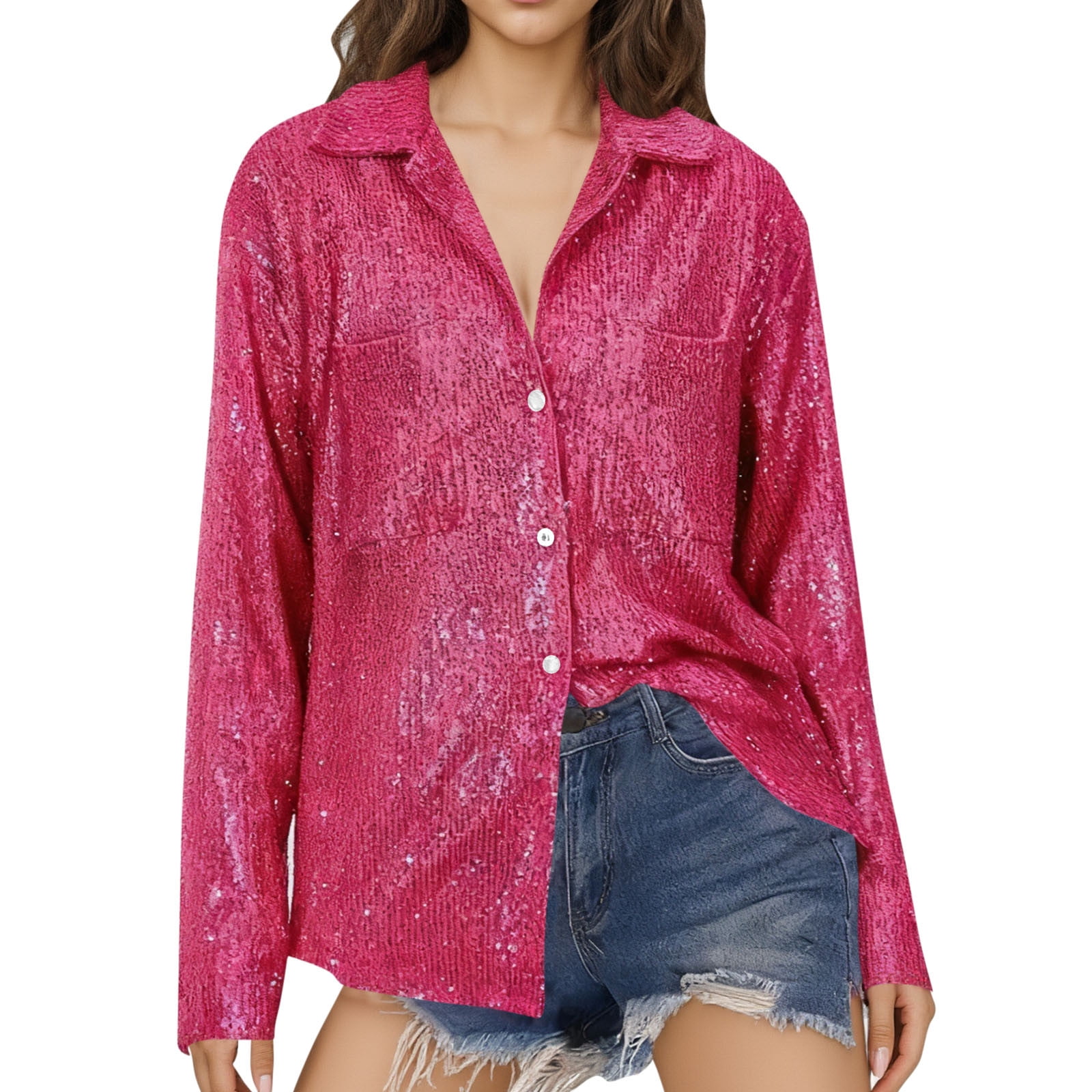 KIHOUT Sequin Button-Up Top - Large Buttons Easy to Fasten for Kid’s ...