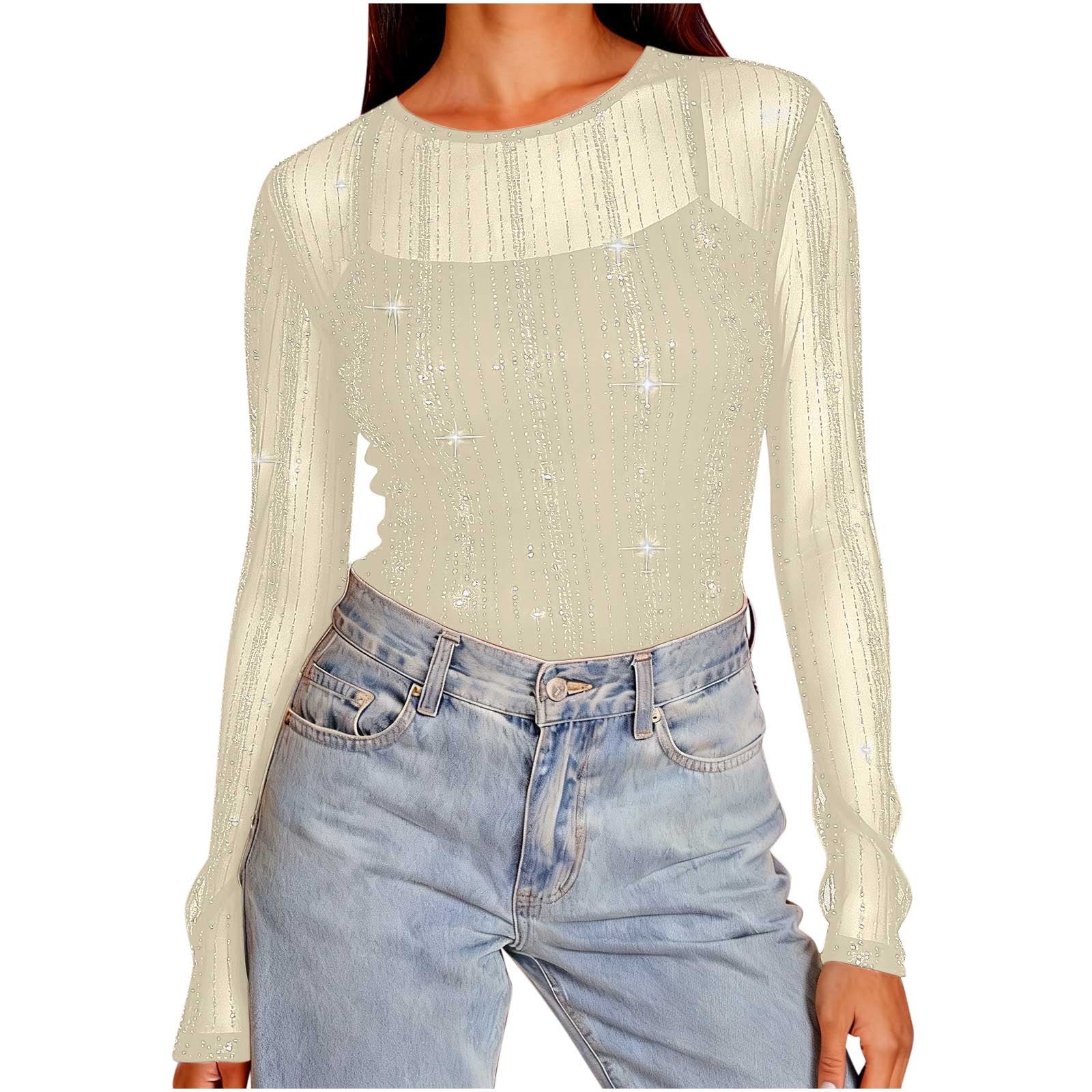KIHOUT Sequin Sheer Top - Subtle Sparkle for Holiday Family Dinners ...