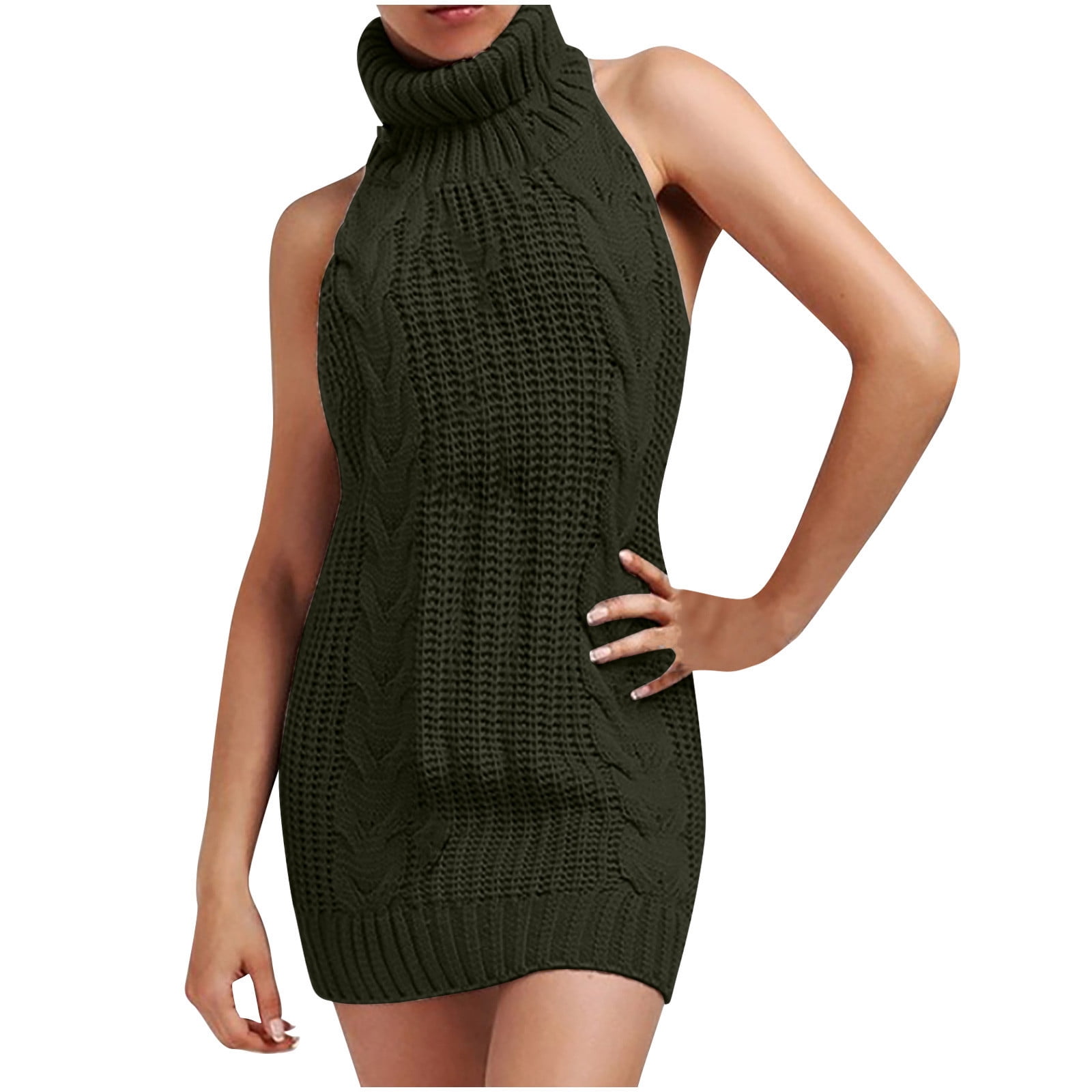 KIHOUT Sleeveless Sweaters Dress for Women Backless Turtleneck Anime ...
