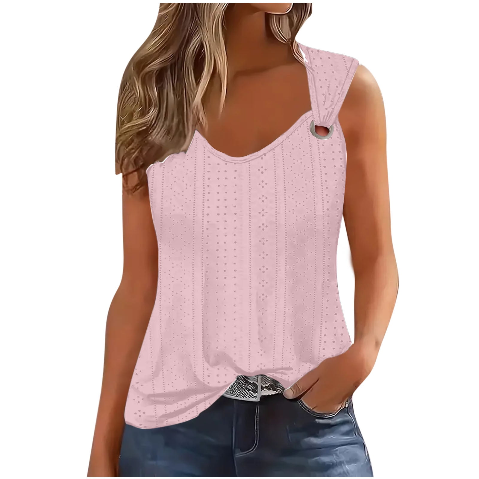 KIHOUT Summer Tops for Women, Women's Fashion Solid Sleevesless Blouse ...