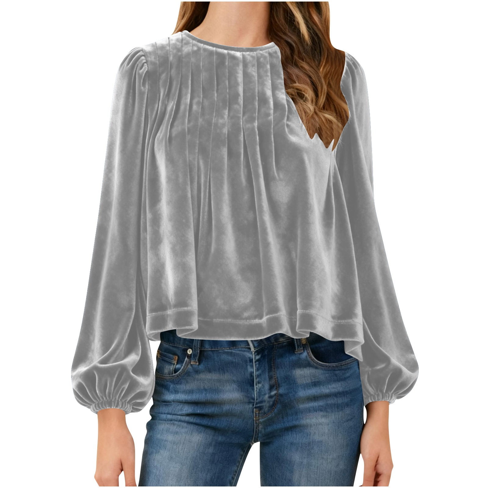 KIHOUT Velvet Puff-Sleeve Top - Soft Fabric for Girlfriend Weekend ...