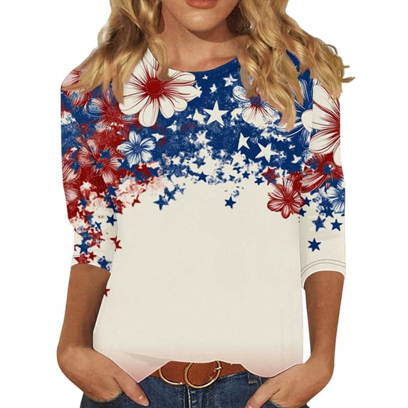 KIHOUT Women's 250th Independence Day Patriotic Floral and Star Print ...