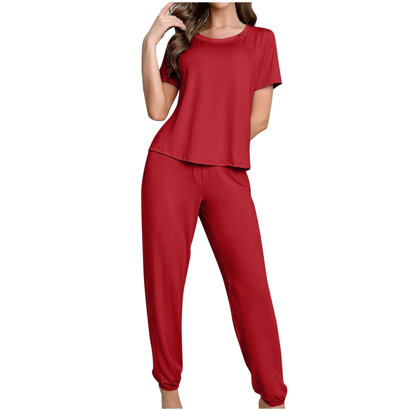 KIHOUT Women's Milk Silk Solid Color Pajama Set Fashionable Casual ...