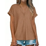 KIHOUT Women's Short Sleeve V-Neck Textured Casual Blouse Loose Fit ...