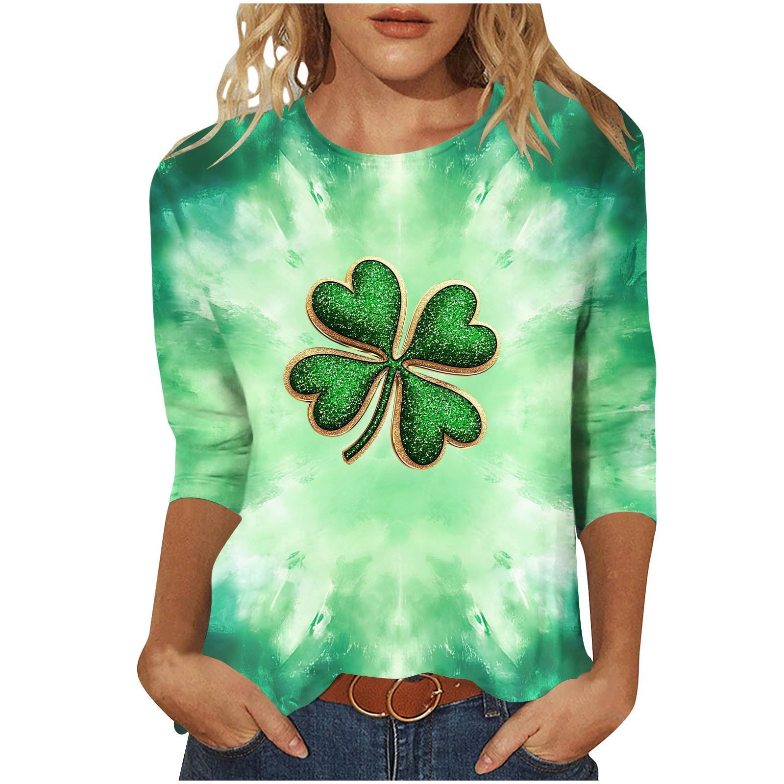 KIHOUT Women's St. Patrick's Day 3/4 Sleeve Round Neck Loose T-shirt ...